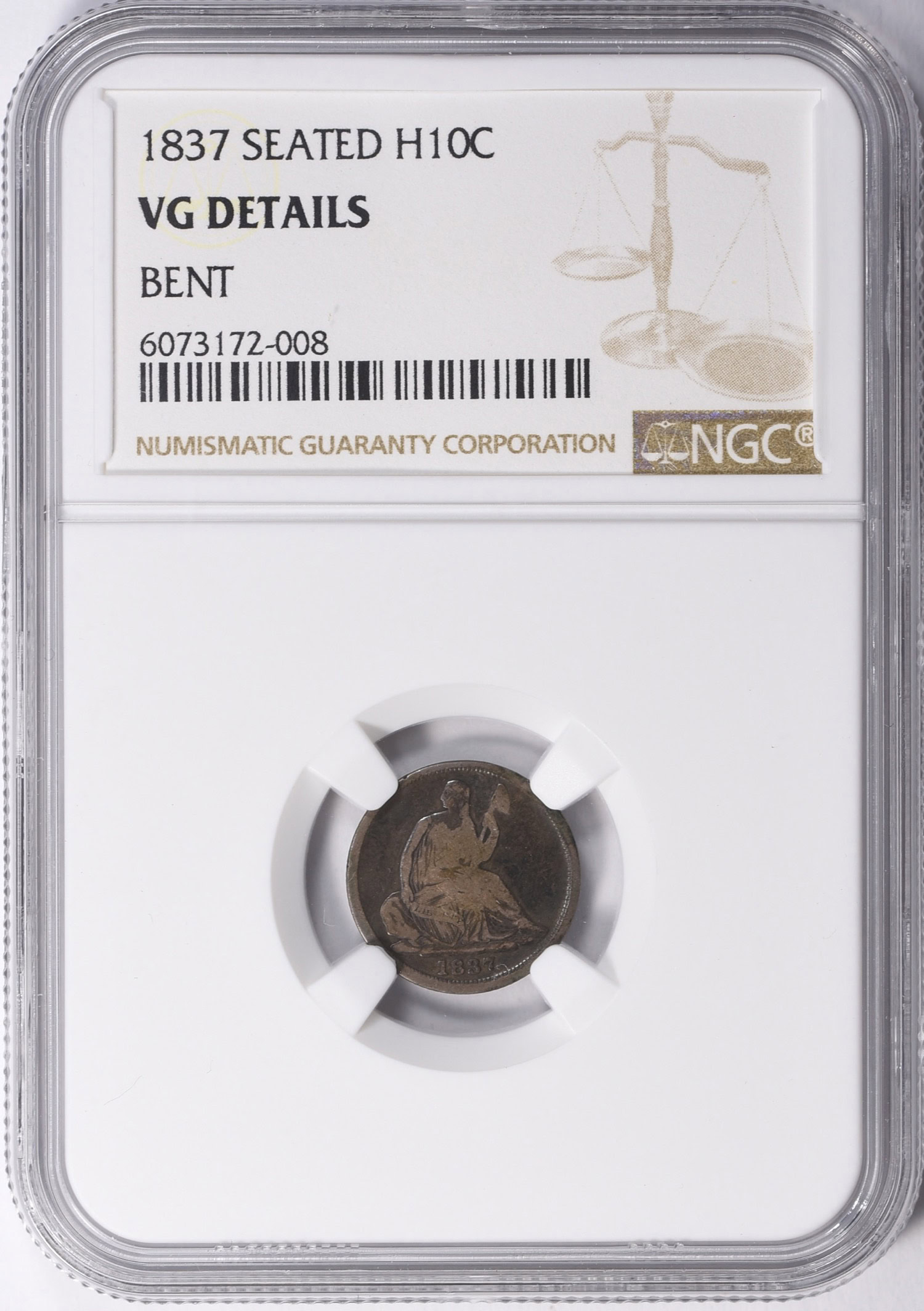 1837 Seated Liberty Half Dime NGC VG Details (Item 1837269 ...