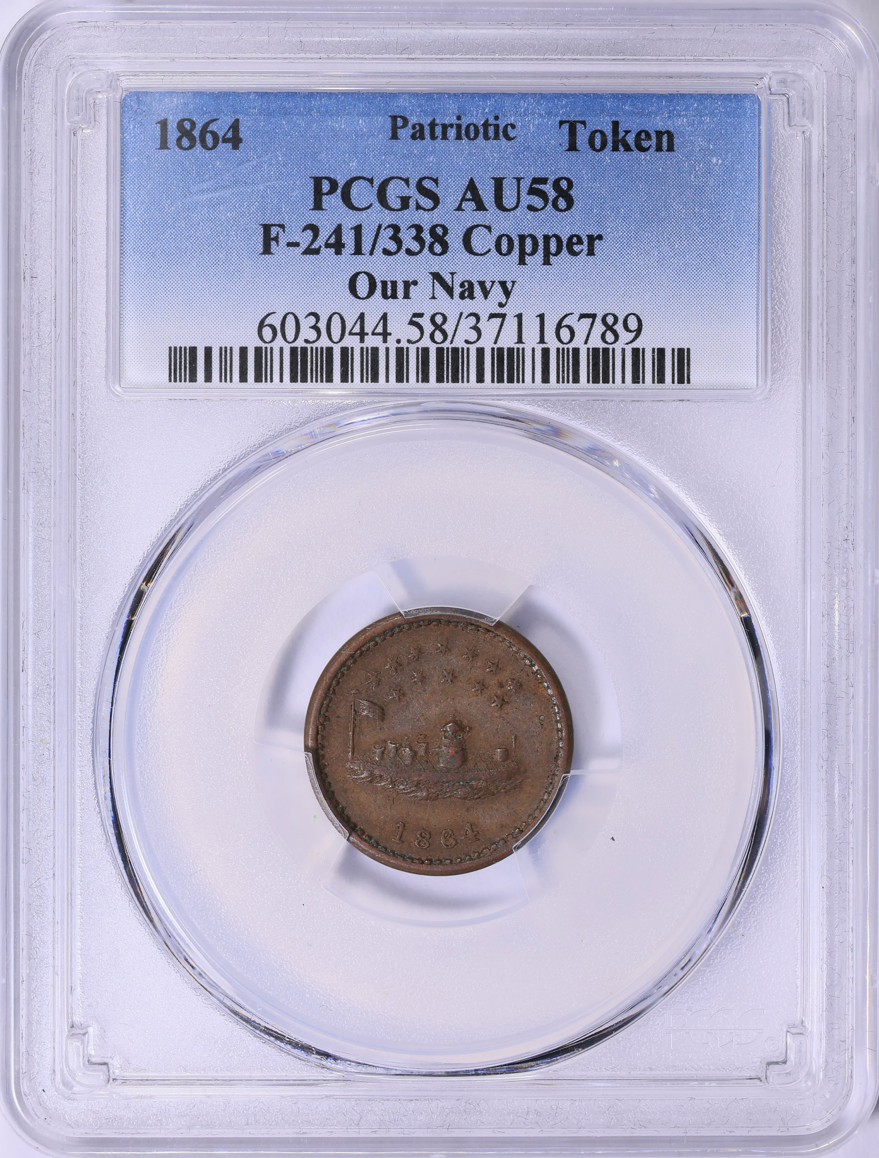 1864 Our Navy Civil War Token F-241/338a PCGS AU-58 (Item 1837287 ...