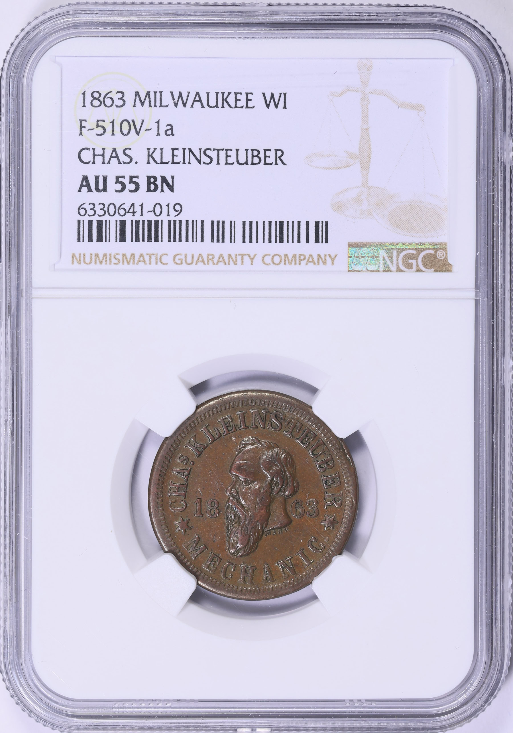 1863 Milwaukee, Wisconsin Chas. Kleinsteuber Mechanic Civil War Token F ...