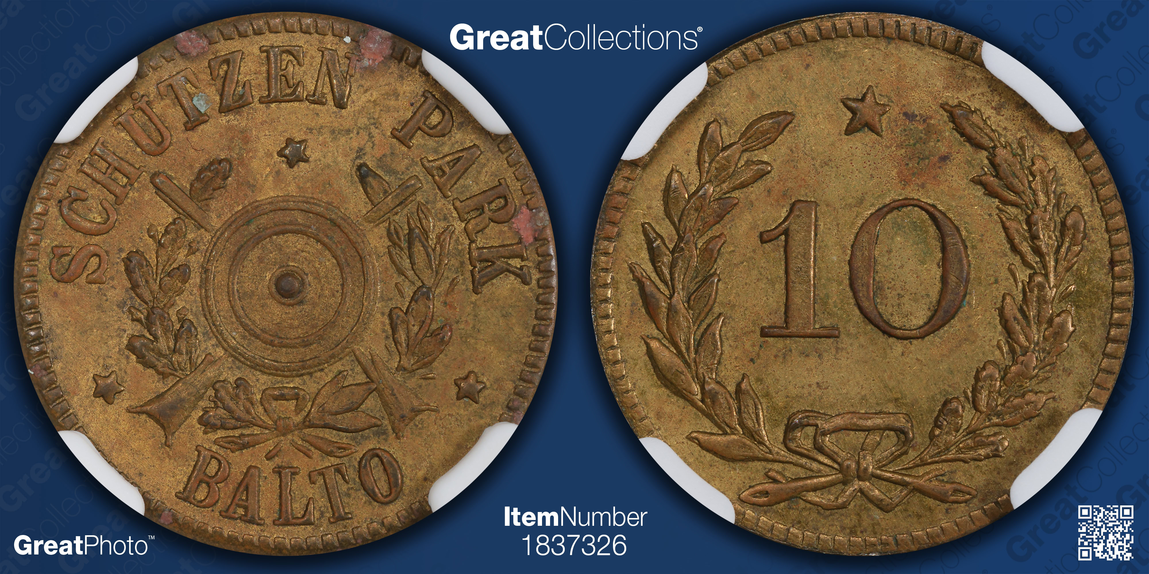 ND (c.1870s-80s) Baltimore, Maryland Schutzen Park Token SCH-60-S115 ...