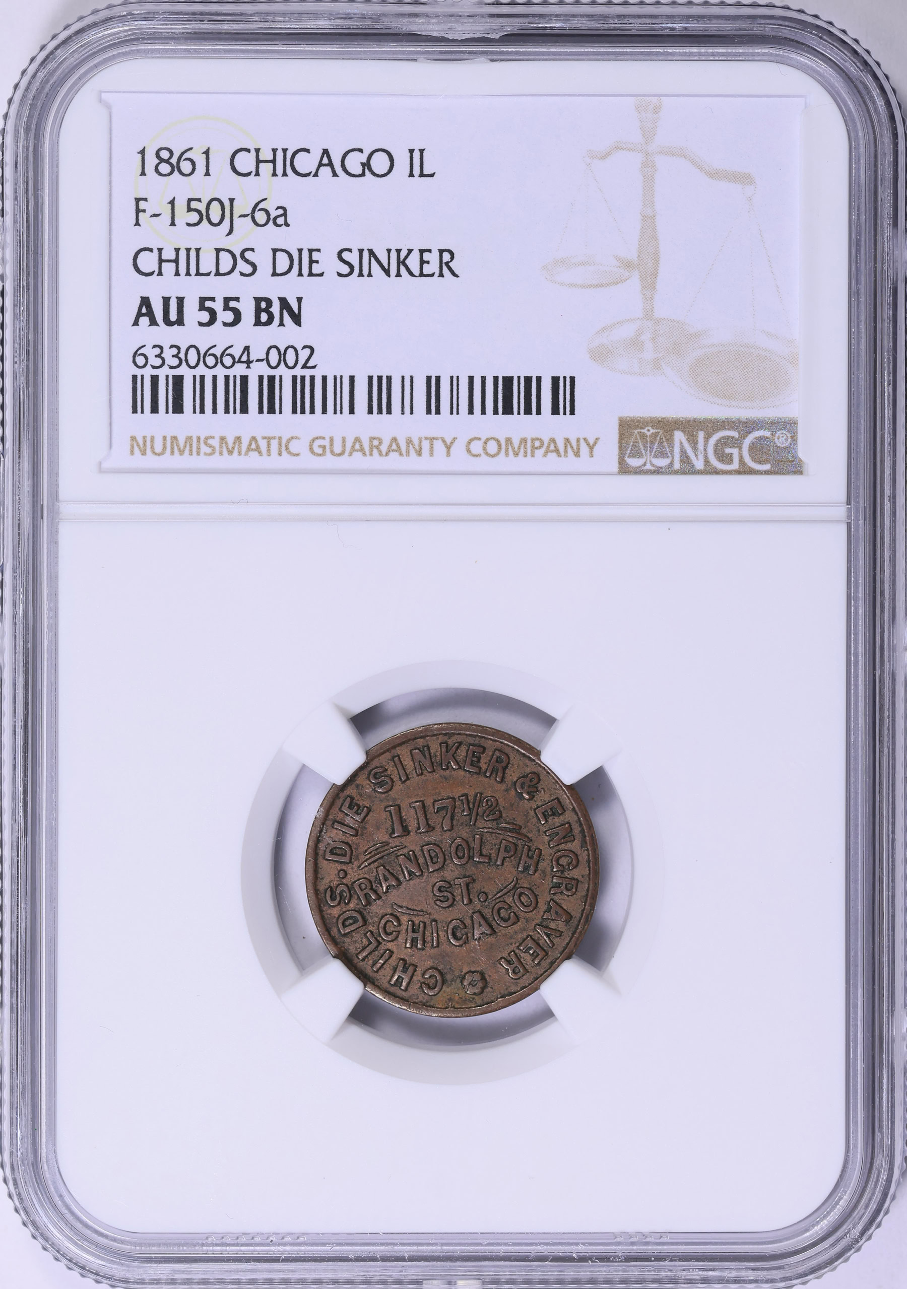 1861 Chicago, Illinois Childs Die Sinker Civil War Token F-150J-6a NGC ...