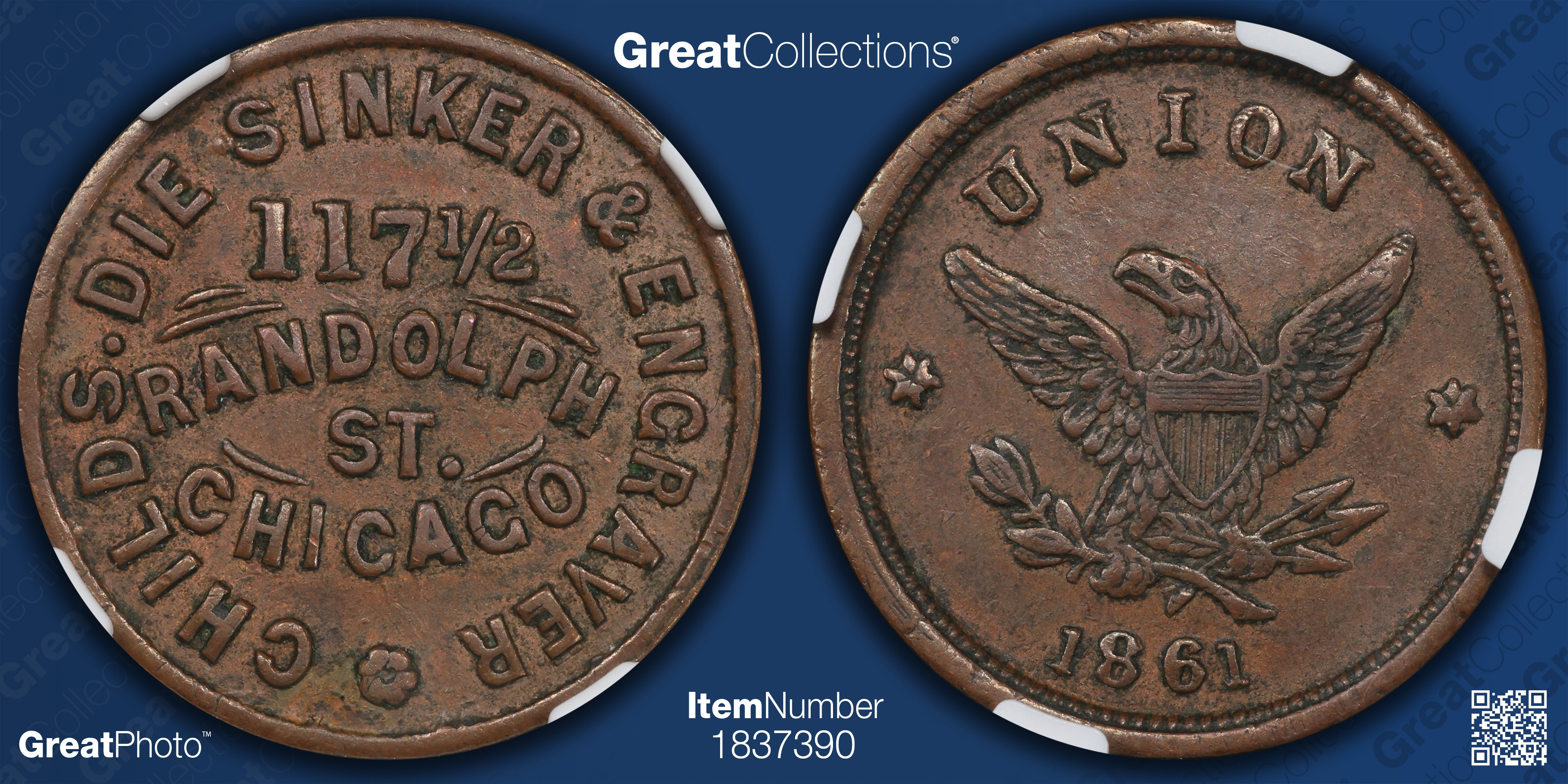 1861 Chicago, Illinois Childs Die Sinker Civil War Token F-150J-6a NGC ...