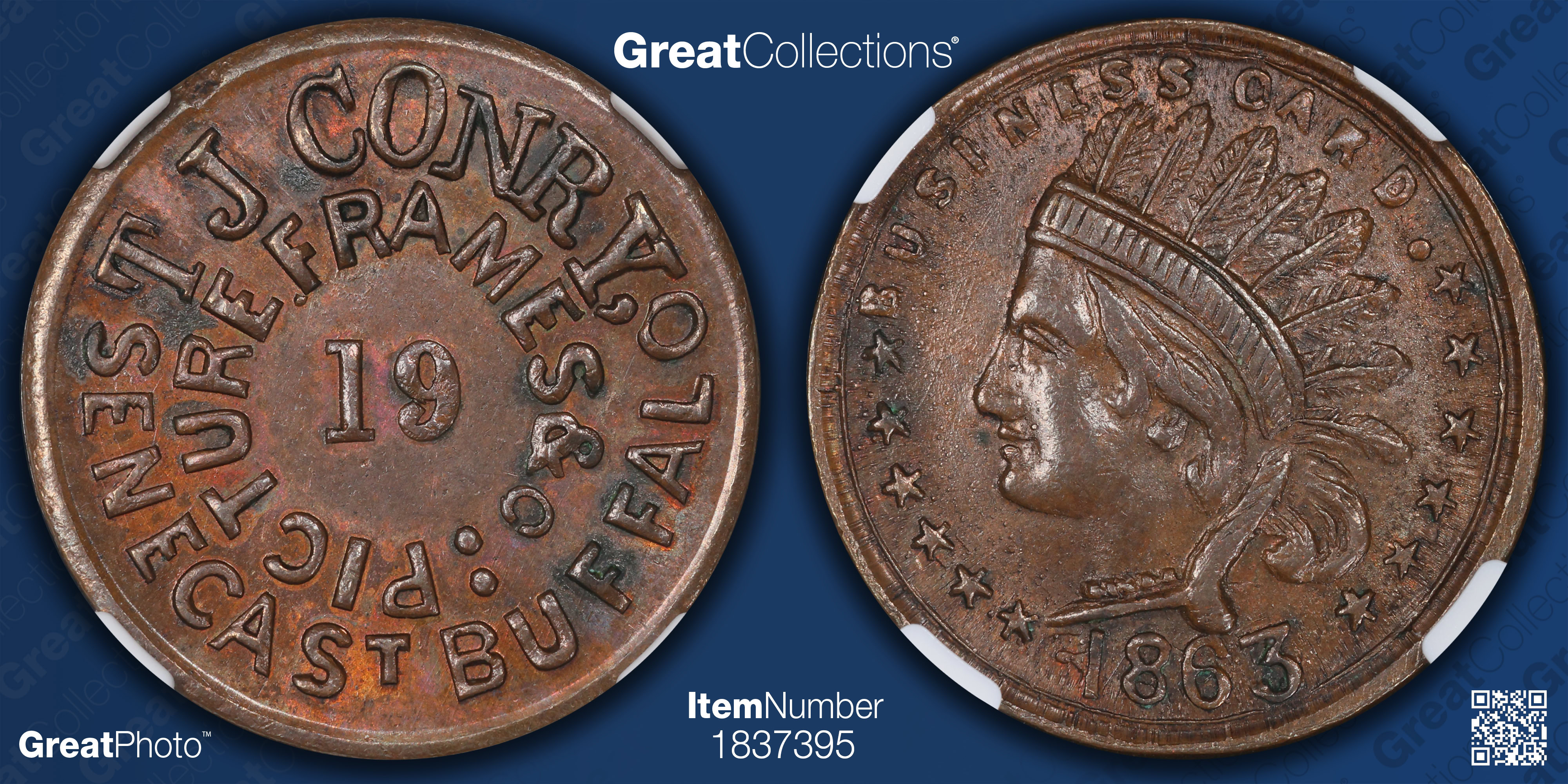 1863 Buffalo, New York TJ Conry Picture Frames Civil War Token F-105E ...