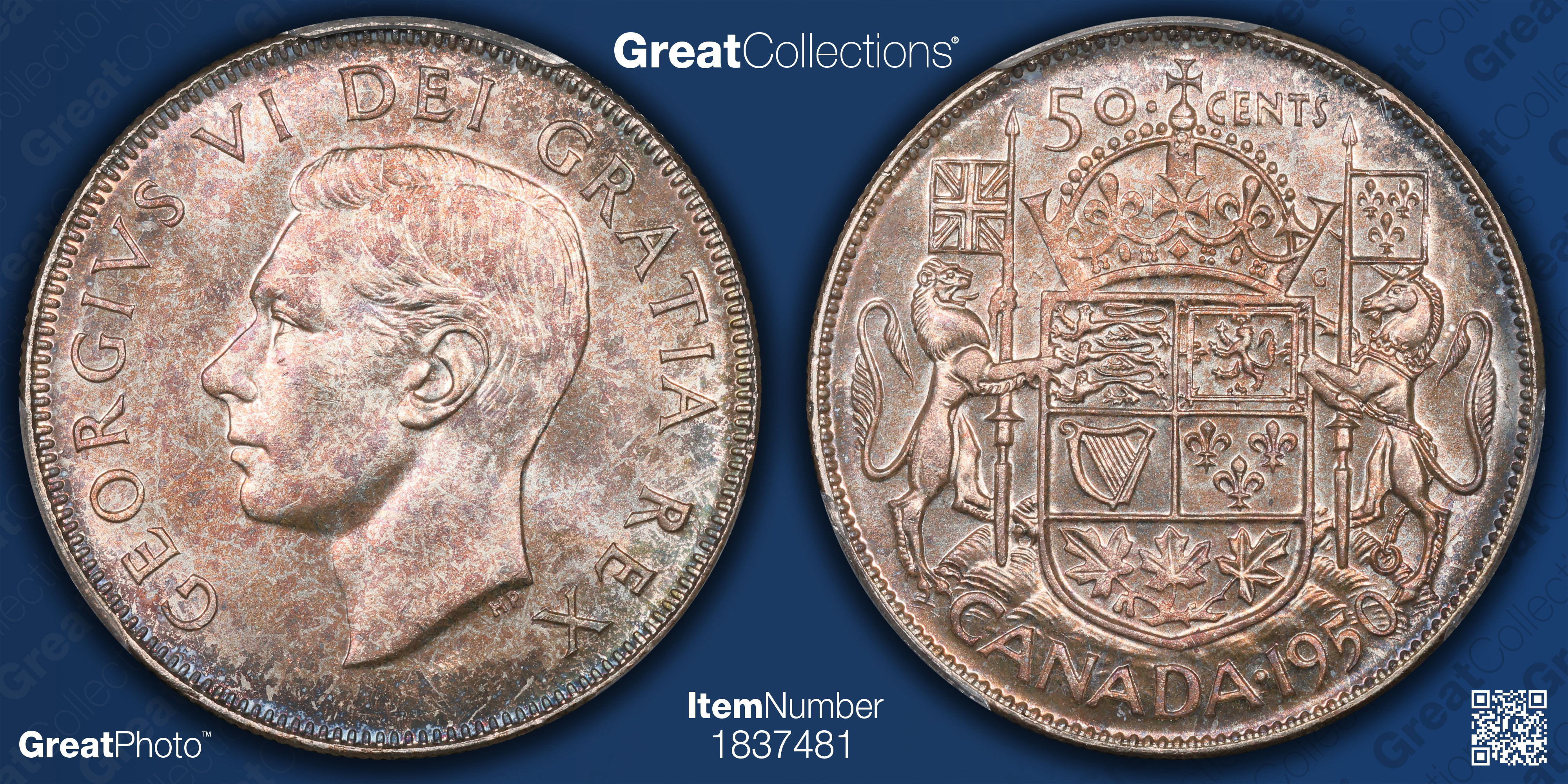 Canada 1950 Silver 50 Cents Design in 0 KM-45 PCGS MS-64 (Toned) (Item ...