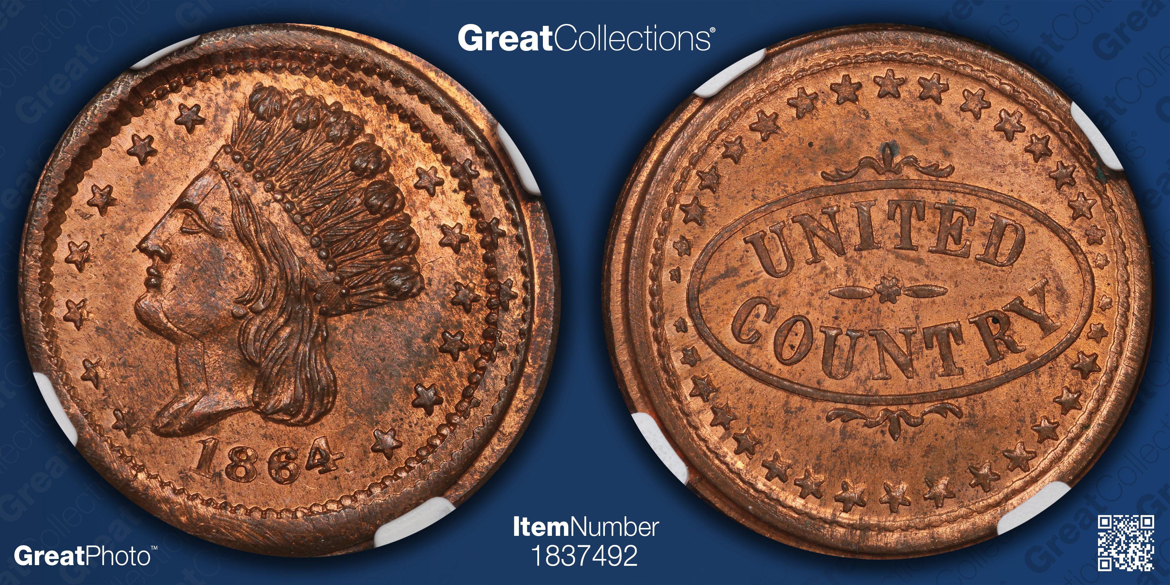 Mint Error 1864 United Country Civil War Token Double Struck F-56/436a ...