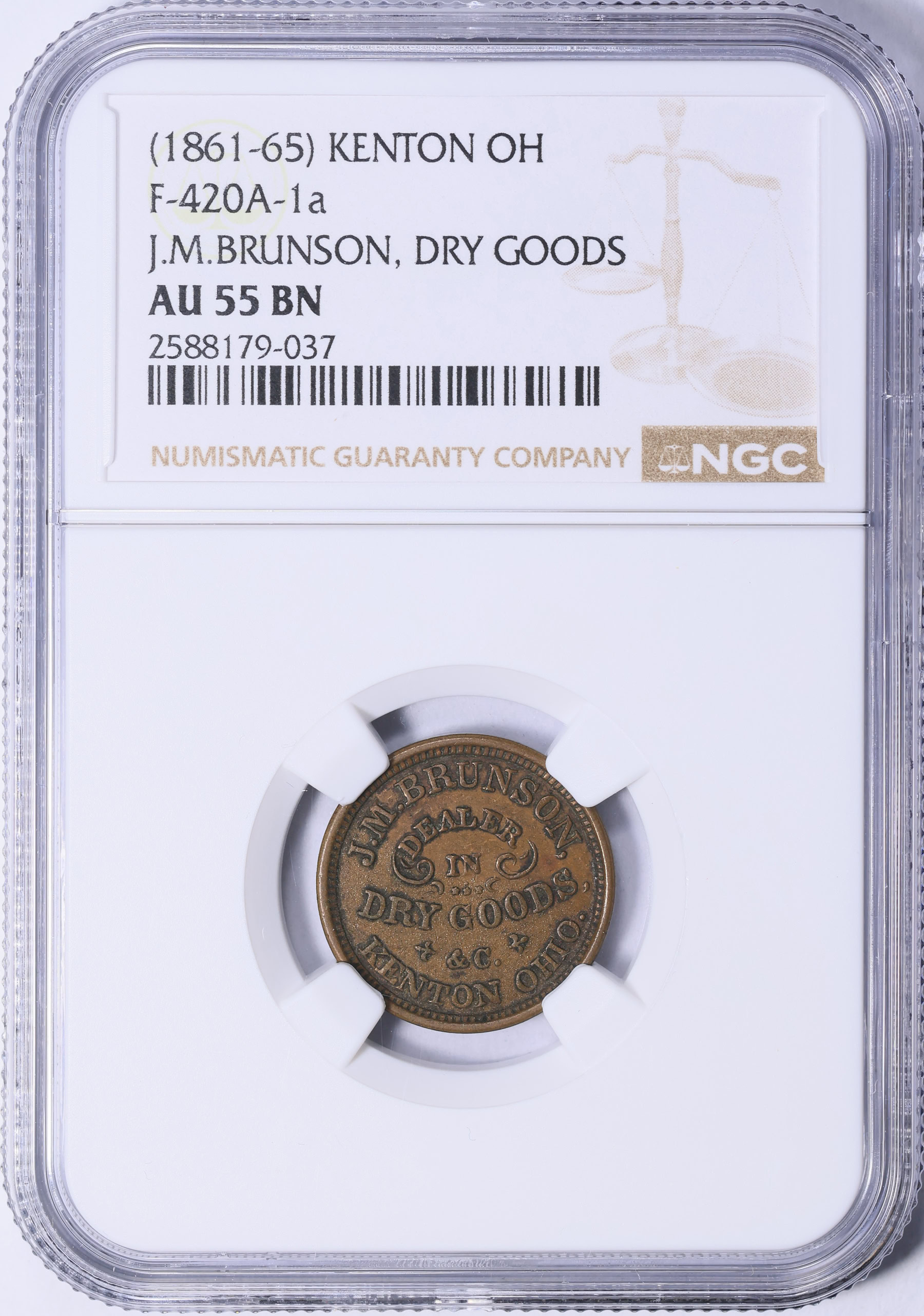 ND (1861-65) Kenton, Ohio J.M. Brunson, Dry Goods Civil War Token F ...