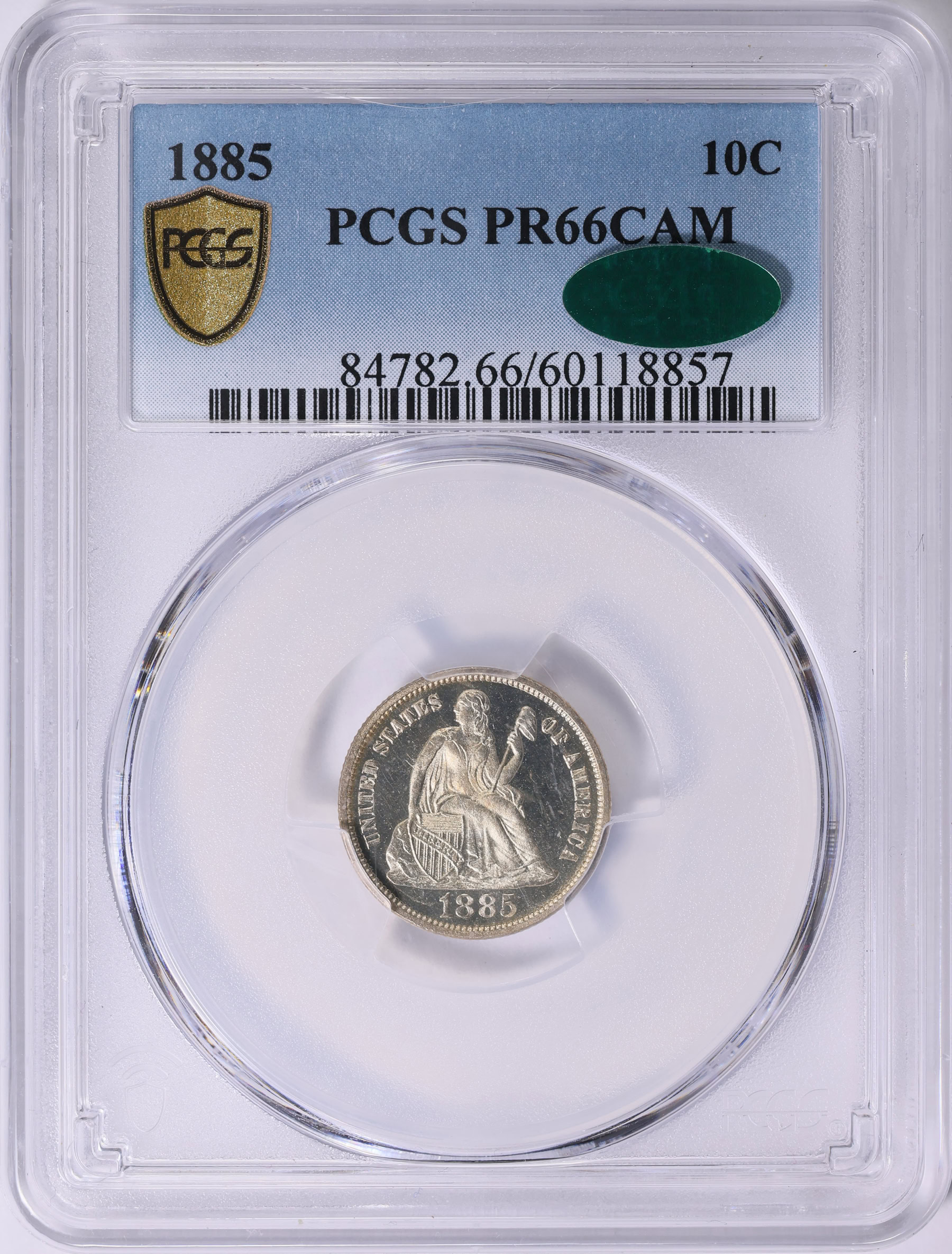 1885 Seated Liberty Dime PCGS Proof-66 CAMEO (CAC Green) (Item 1837505) | GreatCollections Coin ...