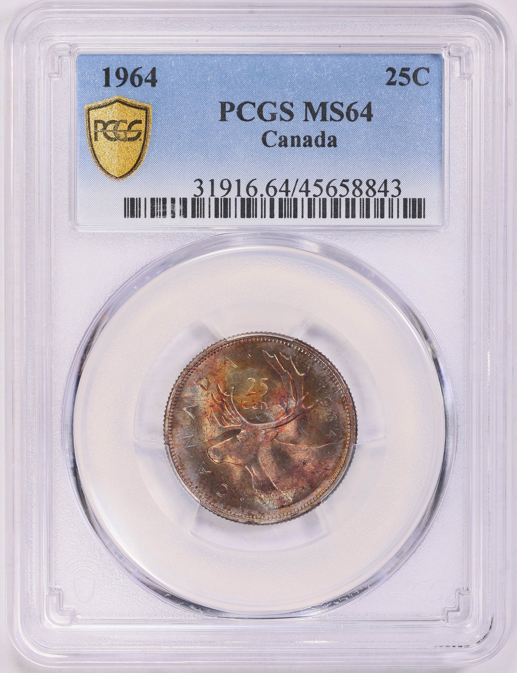 Canada 1964 Silver 25 Cents KM-52 PCGS MS-64 (Toned) (Item 1837520) | GreatCollections Coin Auctions