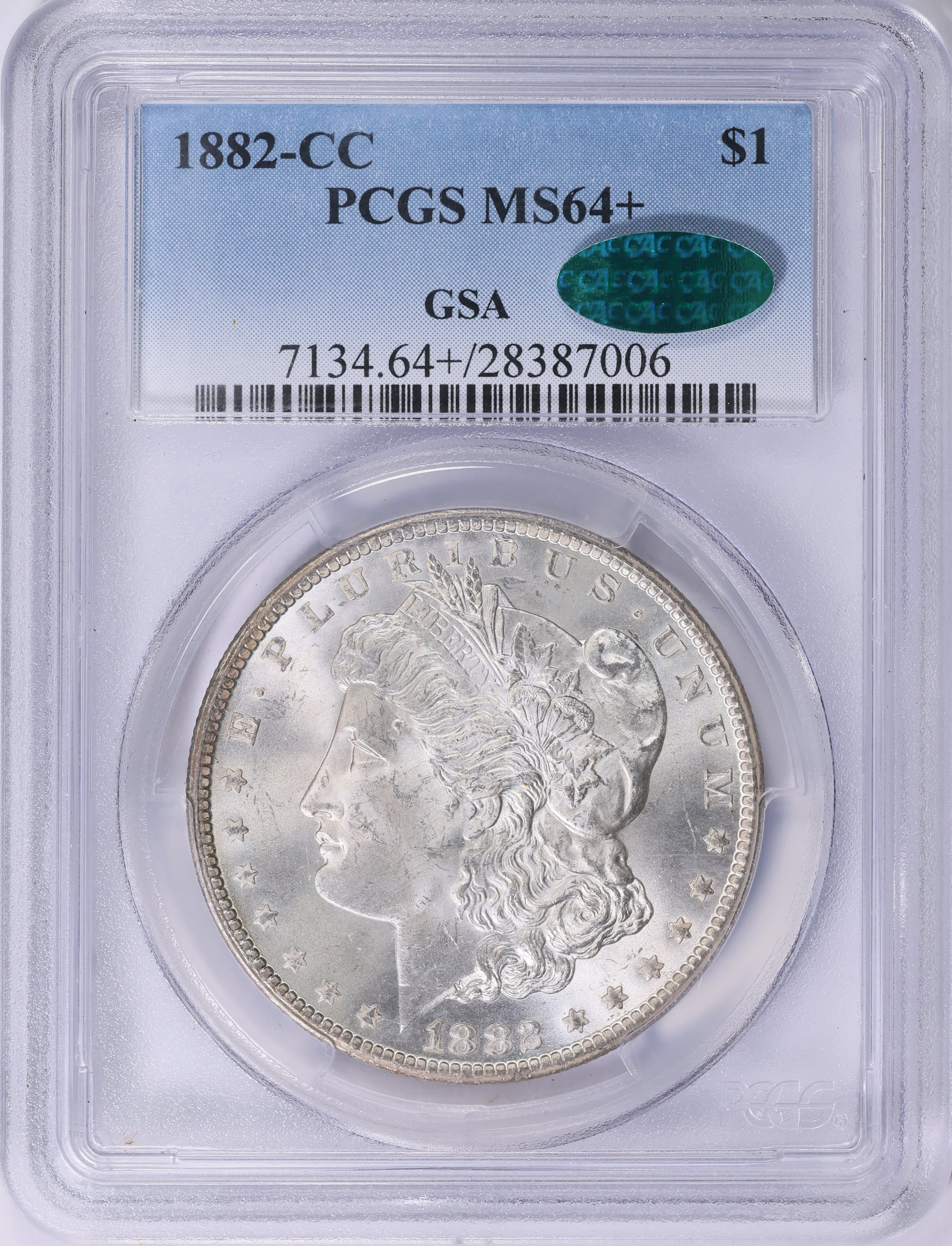 1882-CC Morgan Silver Dollar PCGS MS-64+ (CAC Green) (GSA) (Item 1837561) | GreatCollections ...