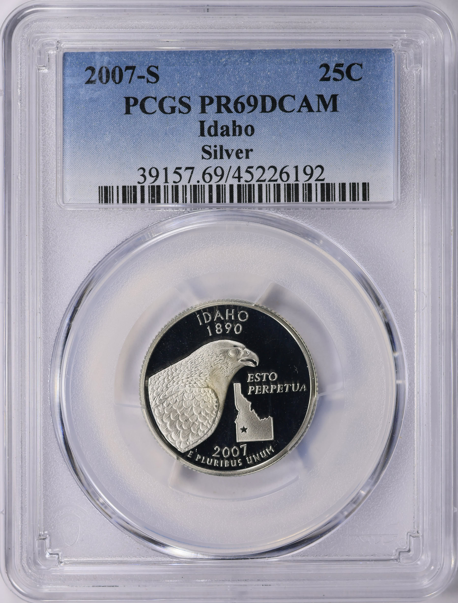 2007-S State Quarter Idaho Silver PCGS Proof-69 DCAM (Item 1837595 ...