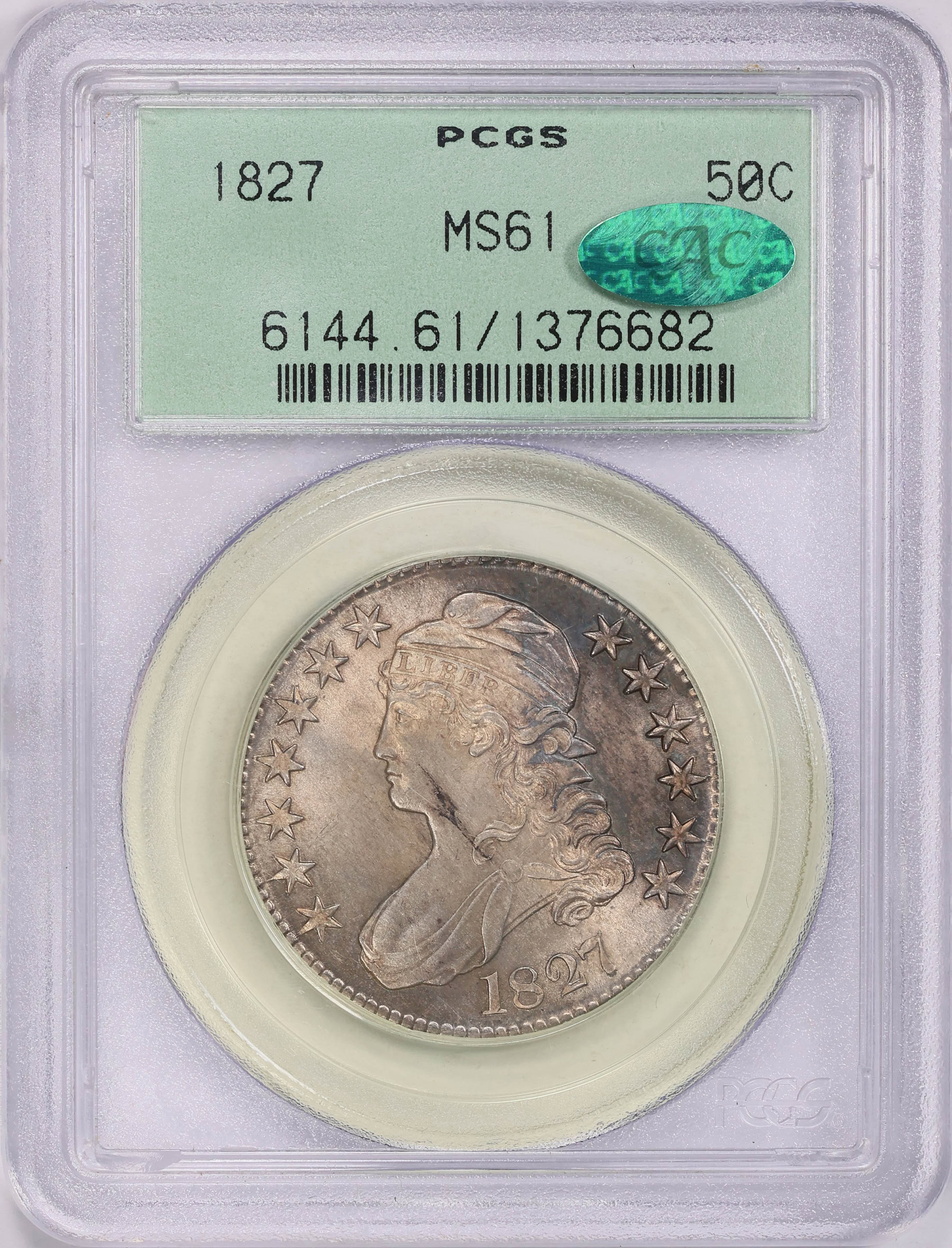 1827 Capped Bust Half Dollar Square Base 2 PCGS MS-61 (CAC Green) OGH (Toned) (Item 1837603 ...