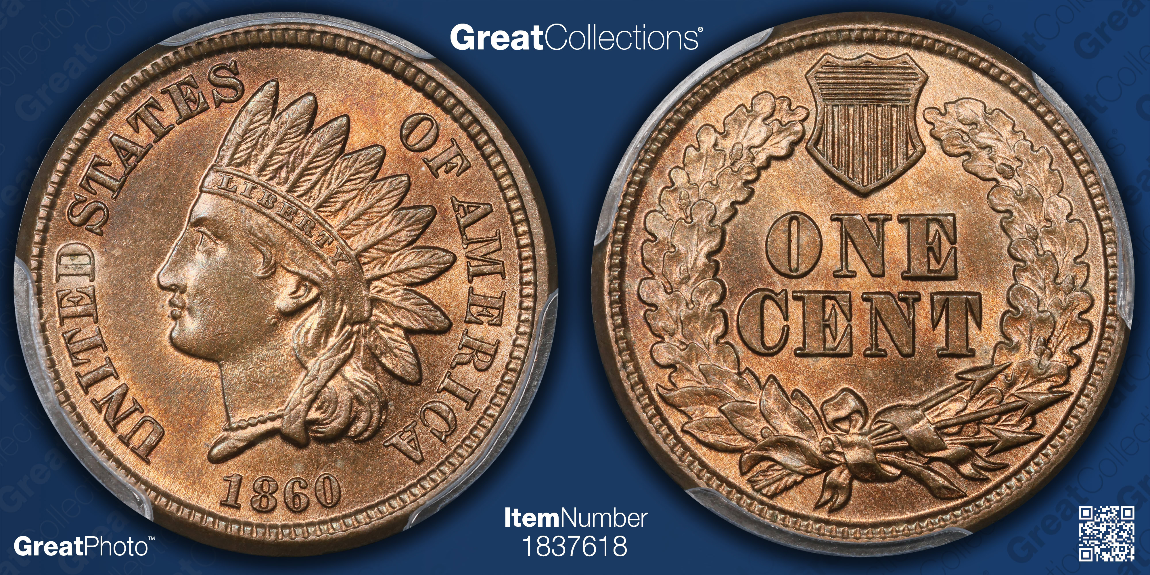 1860 Indian Cent PCGS MS-64 (Item 1837618) | GreatCollections Coin Auctions
