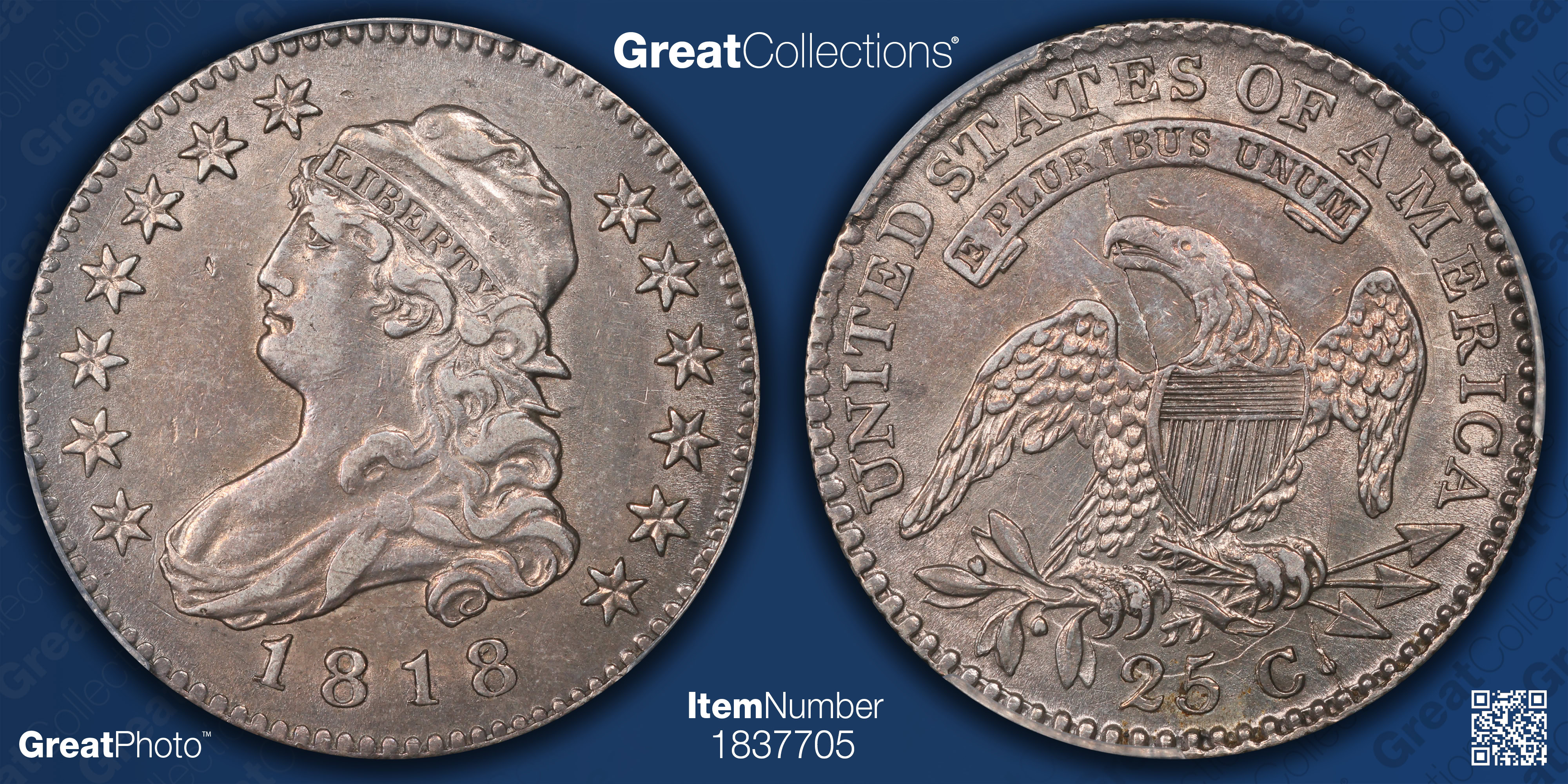 1818 Capped Bust Quarter Browning 6 PCGS AU-50 (Item 1837705 ...