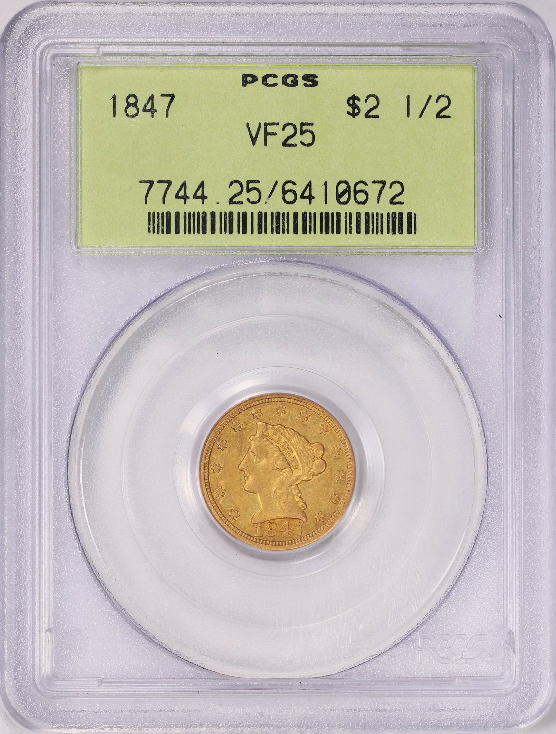 1847 Liberty Gold Quarter Eagle PCGS VF-25 OGH (Item 1837718 ...