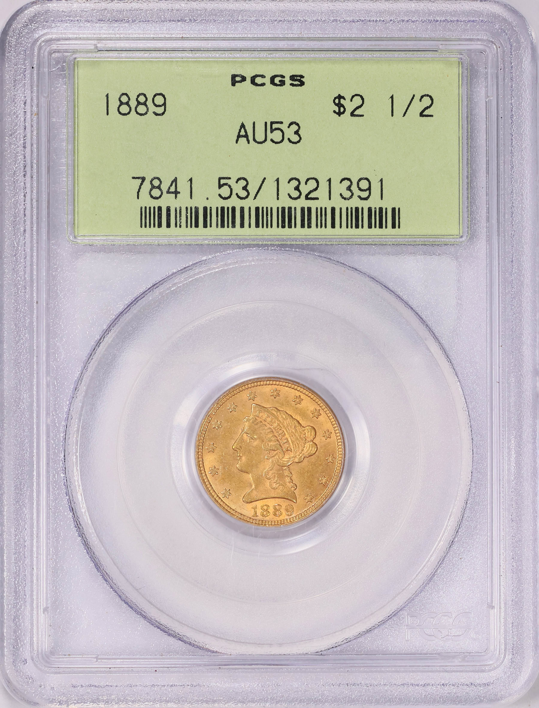 1889 Liberty Gold Quarter Eagle PCGS AU-53 OGH (Item 1837724) | GreatCollections Coin Auctions