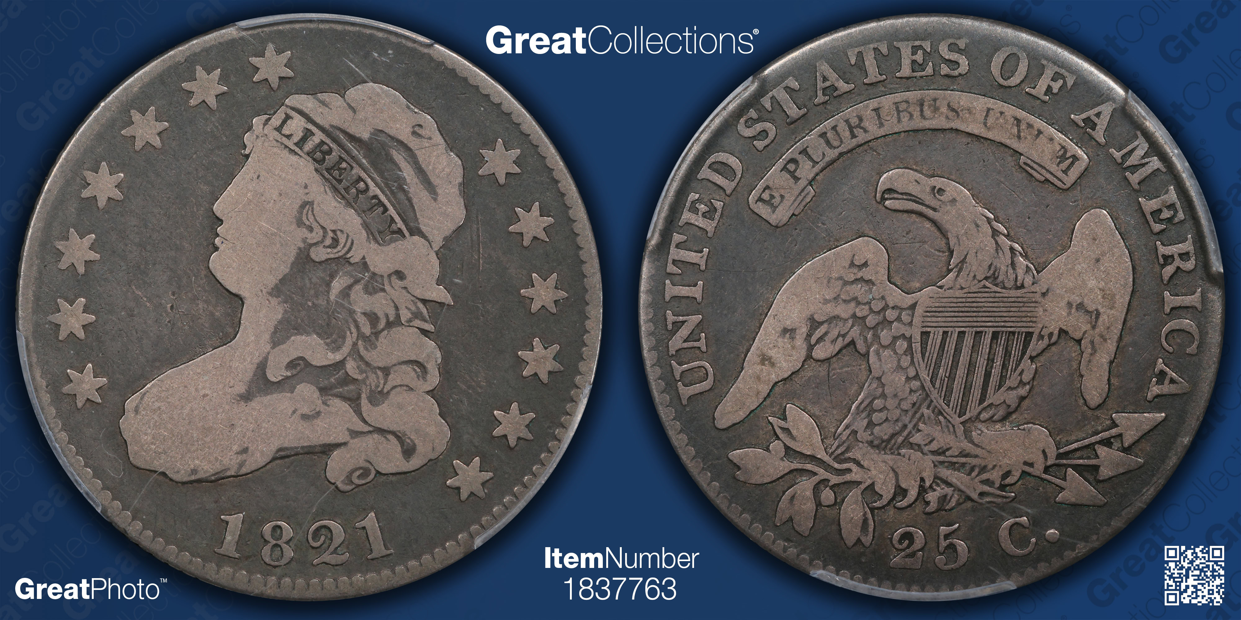 1821 Capped Bust Quarter PCGS VG-08 (Item 1837763) | GreatCollections ...