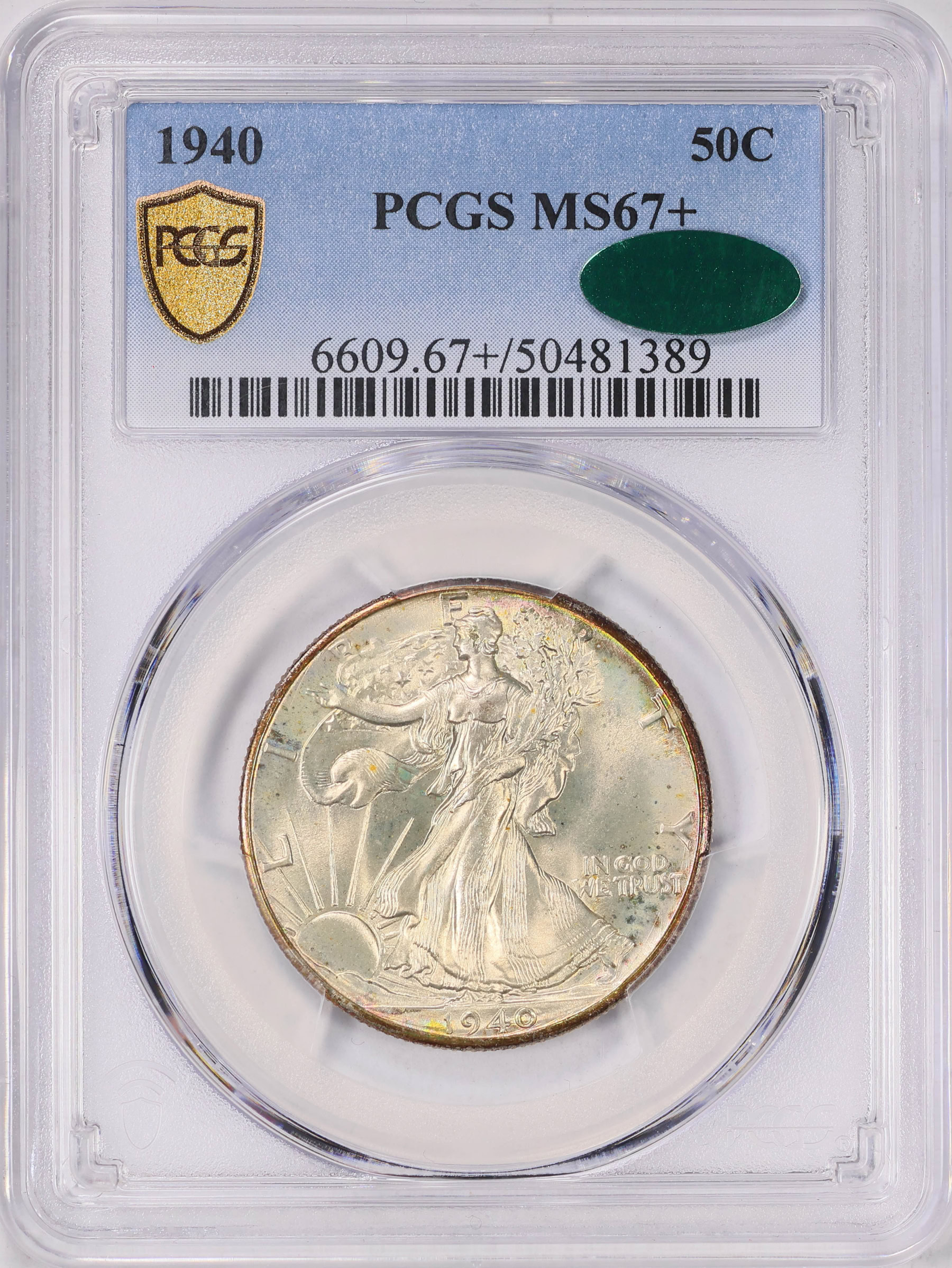 1940 Walking Liberty Half Dollar PCGS MS-67+ (CAC Green) (Toned) (Item 1837802 ...