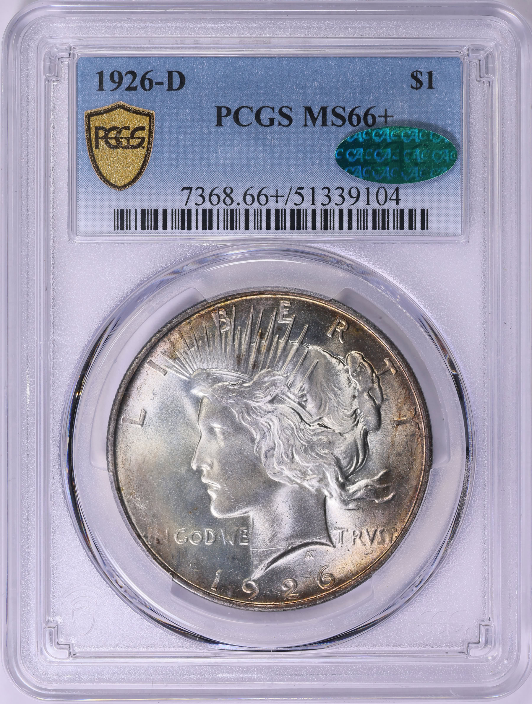 1926-D Peace Silver Dollar PCGS MS-66+ (CAC Green) (Toned) (Item 1837806) | GreatCollections ...
