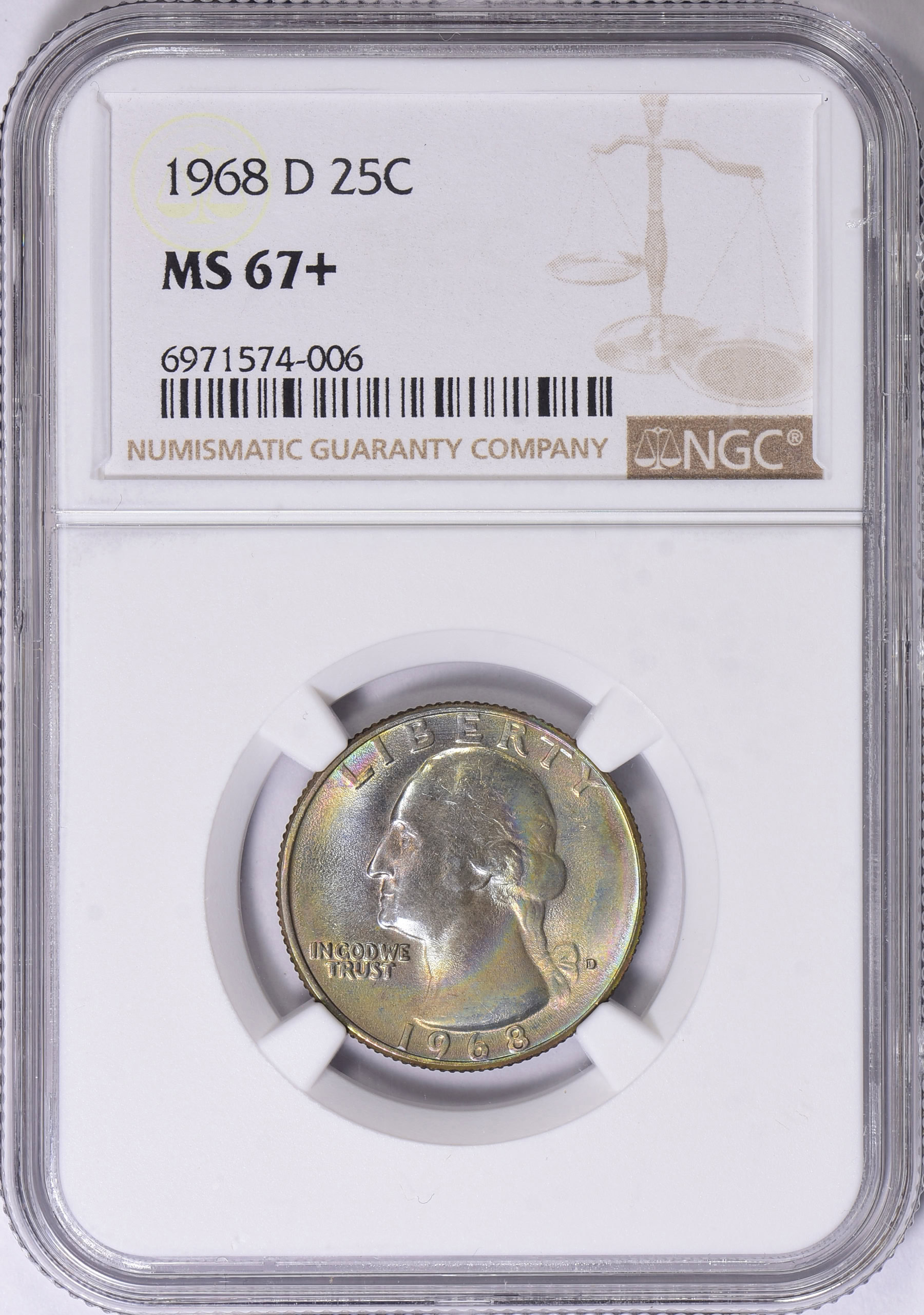 1968-D Washington Quarter NGC MS-67+ (Toned) (Item 1837812) | GreatCollections Coin Auctions