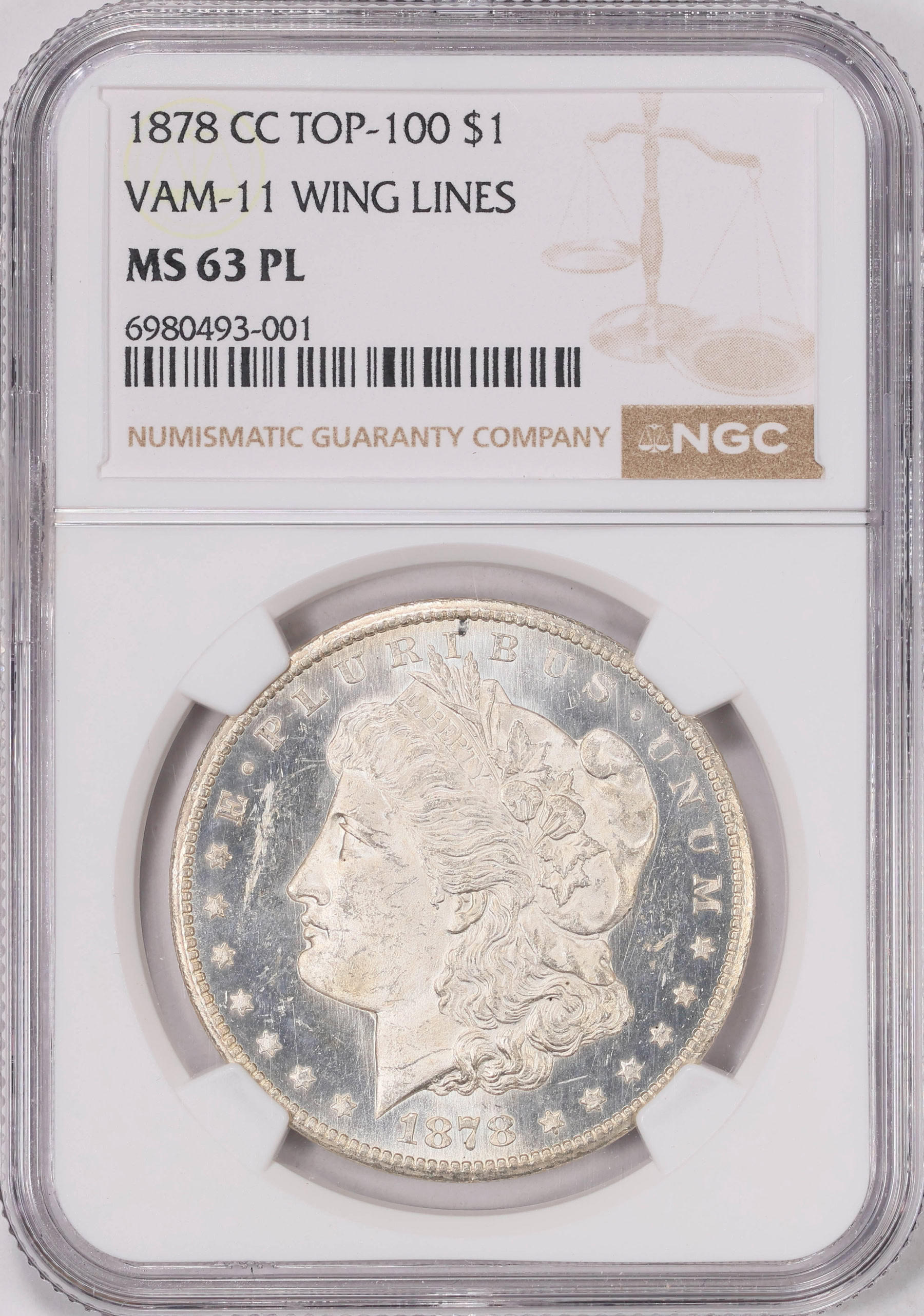 1878-CC Morgan Silver Dollar Lines in Wing VAM-11 Top 100 NGC MS-63 PL ...