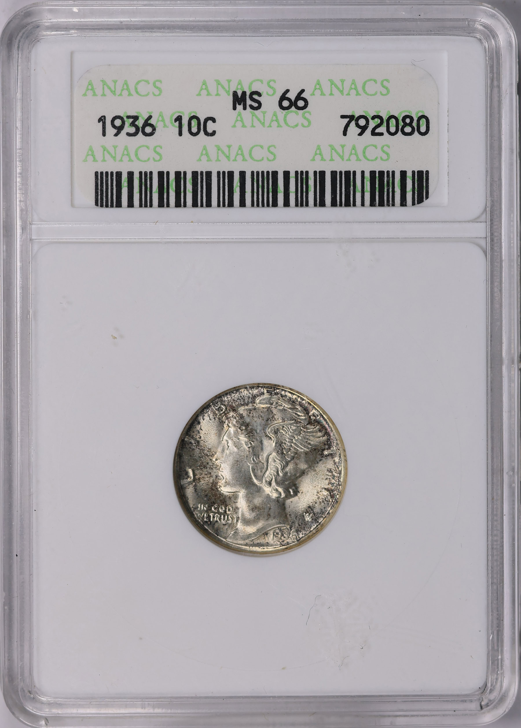 1936 Mercury Dime ANACS MS-66 OH (Item 1837833) | GreatCollections Coin Auctions