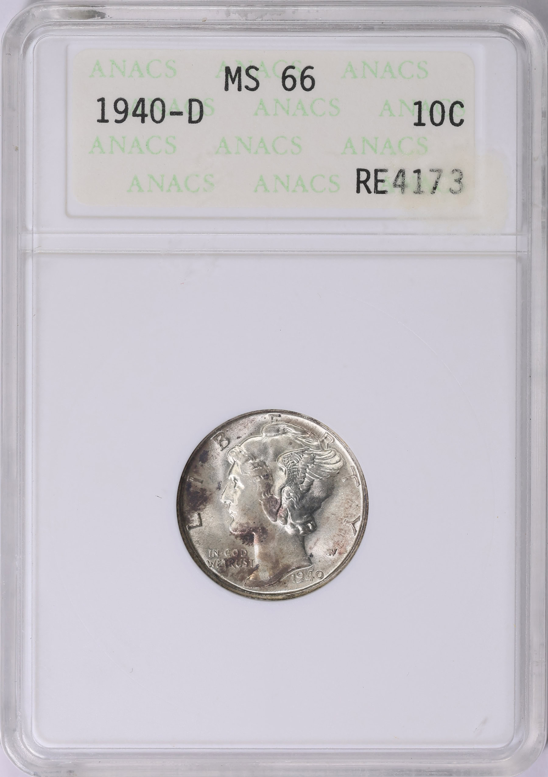 1940-D Mercury Dime ANACS MS-66 OH (Item 1837834) | GreatCollections Coin Auctions