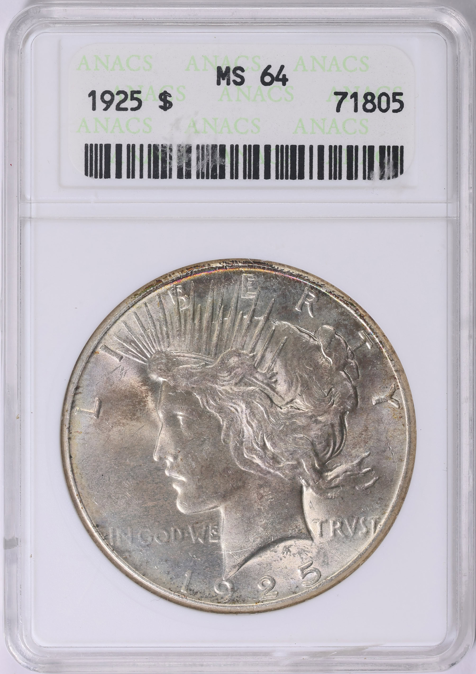 1925 Peace Silver Dollar ANACS MS-64 OH (Toned) (Item 1837837) | GreatCollections Coin Auctions