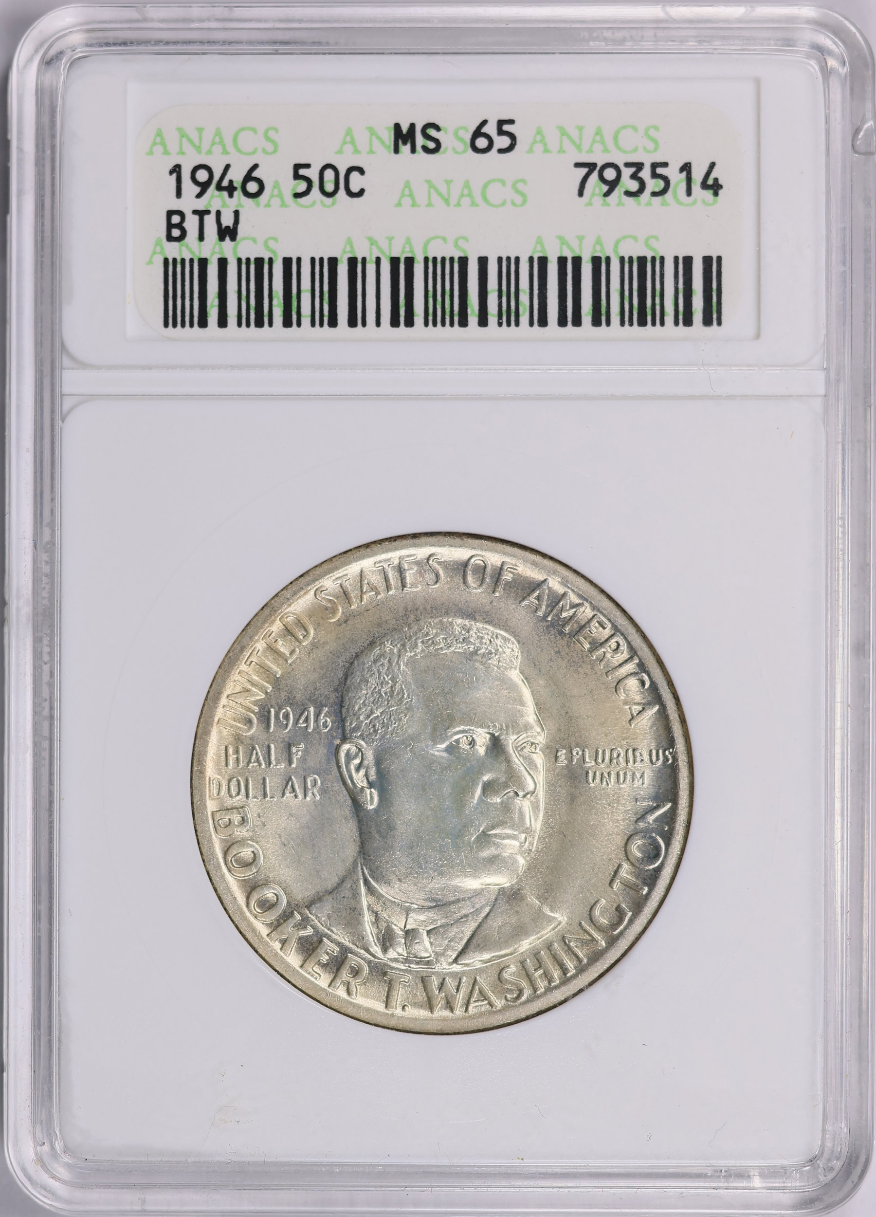1946 Booker T. Washington Memorial Half Dollar ANACS MS-65 OH (Item 1837848) | GreatCollections ...
