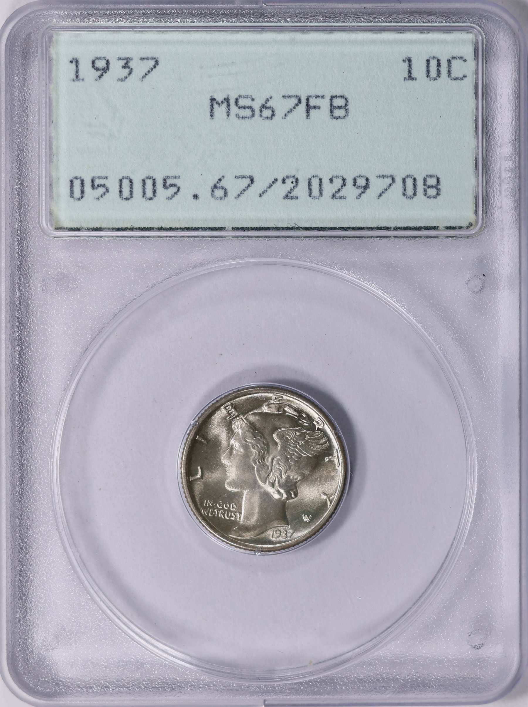 1937 Mercury Dime PCGS MS-67 FB OGH (1st Gen) (Item 1837871) | GreatCollections Coin Auctions