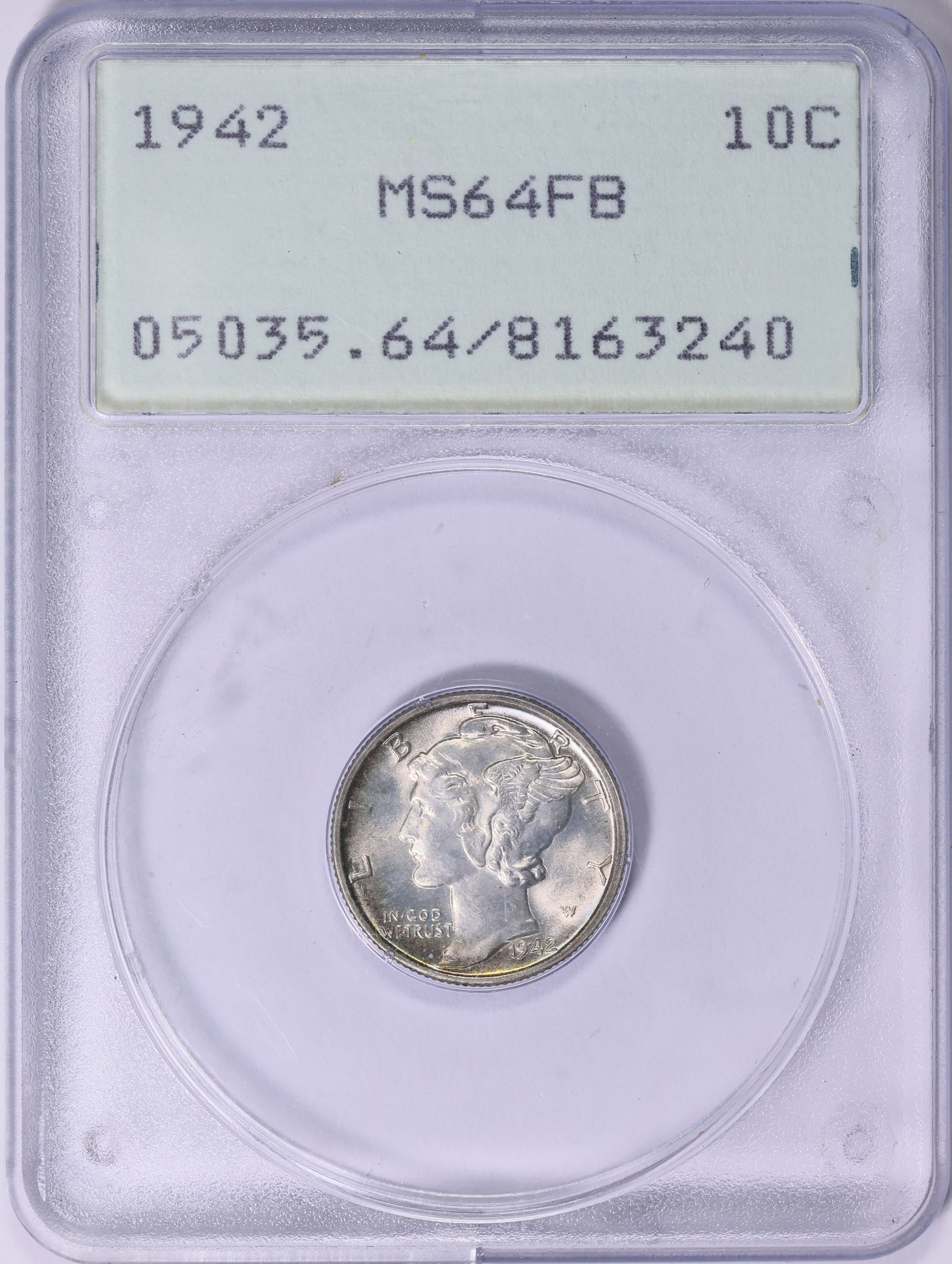 1942 Mercury Dime PCGS MS-64 FB OGH (1st Gen) (Toned) (Item 1837878) | GreatCollections Coin ...