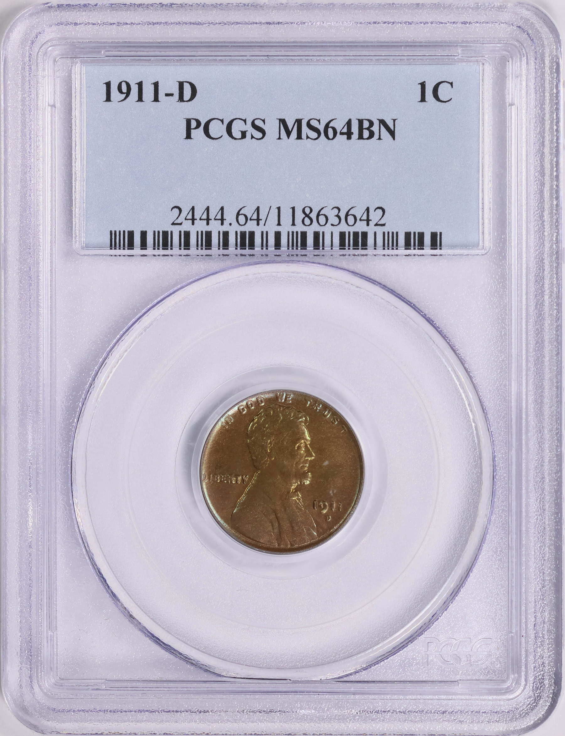 1911-D Lincoln Cent PCGS MS-64 BN (Toned) (Item 1837884) | GreatCollections Coin Auctions