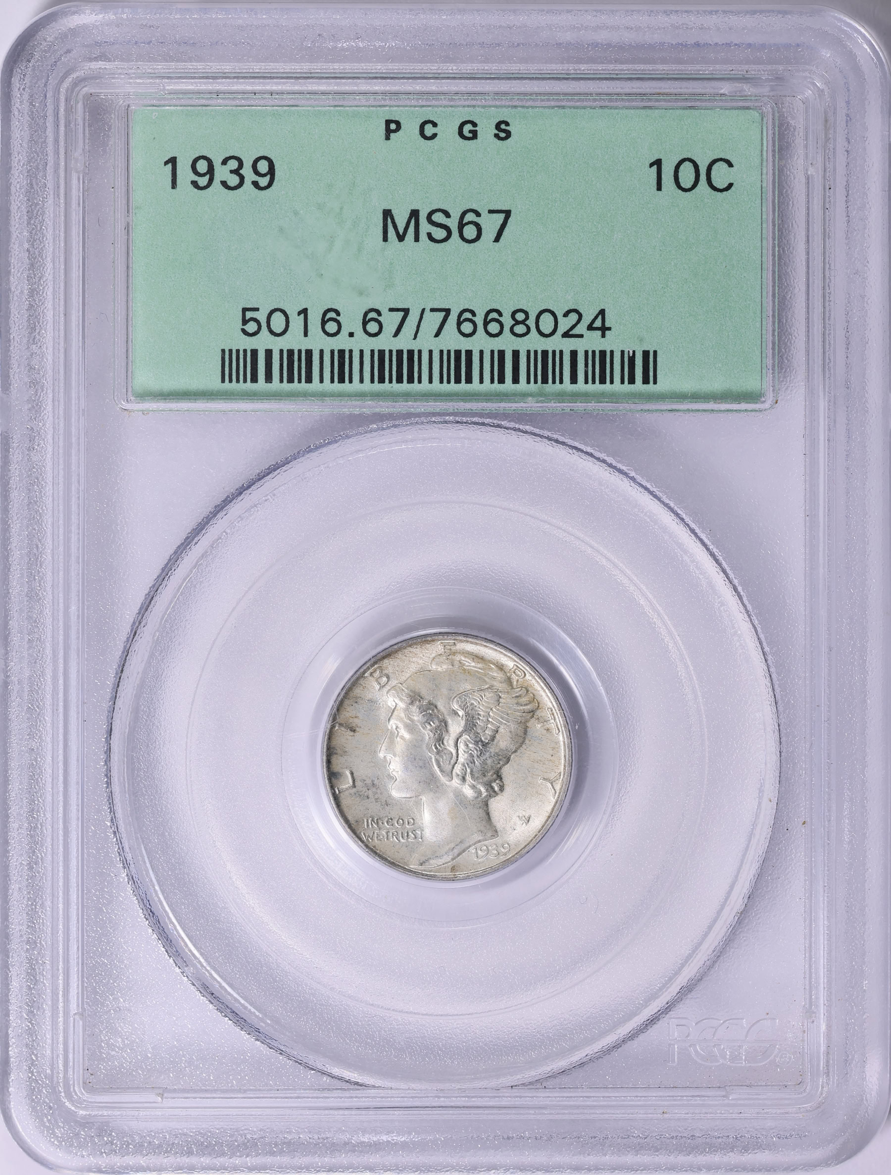 1939 Mercury Dime PCGS MS-67 OGH (Item 1837889) | GreatCollections Coin Auctions