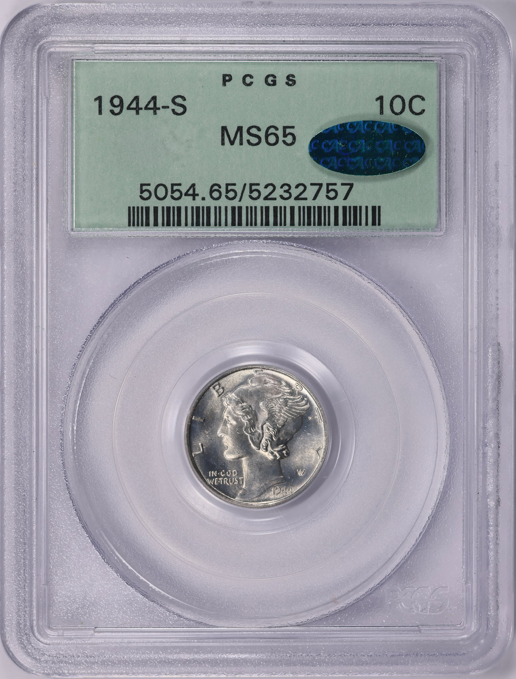 1944-S Mercury Dime PCGS MS-65 (CAC Green) OGH (Item 1837893) | GreatCollections Coin Auctions