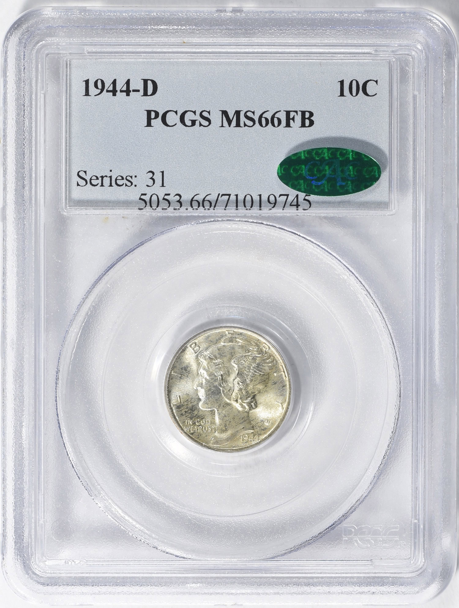 1944-D Mercury Dime PCGS MS-66 FB (CAC Green) (Item 1837894) | GreatCollections Coin Auctions