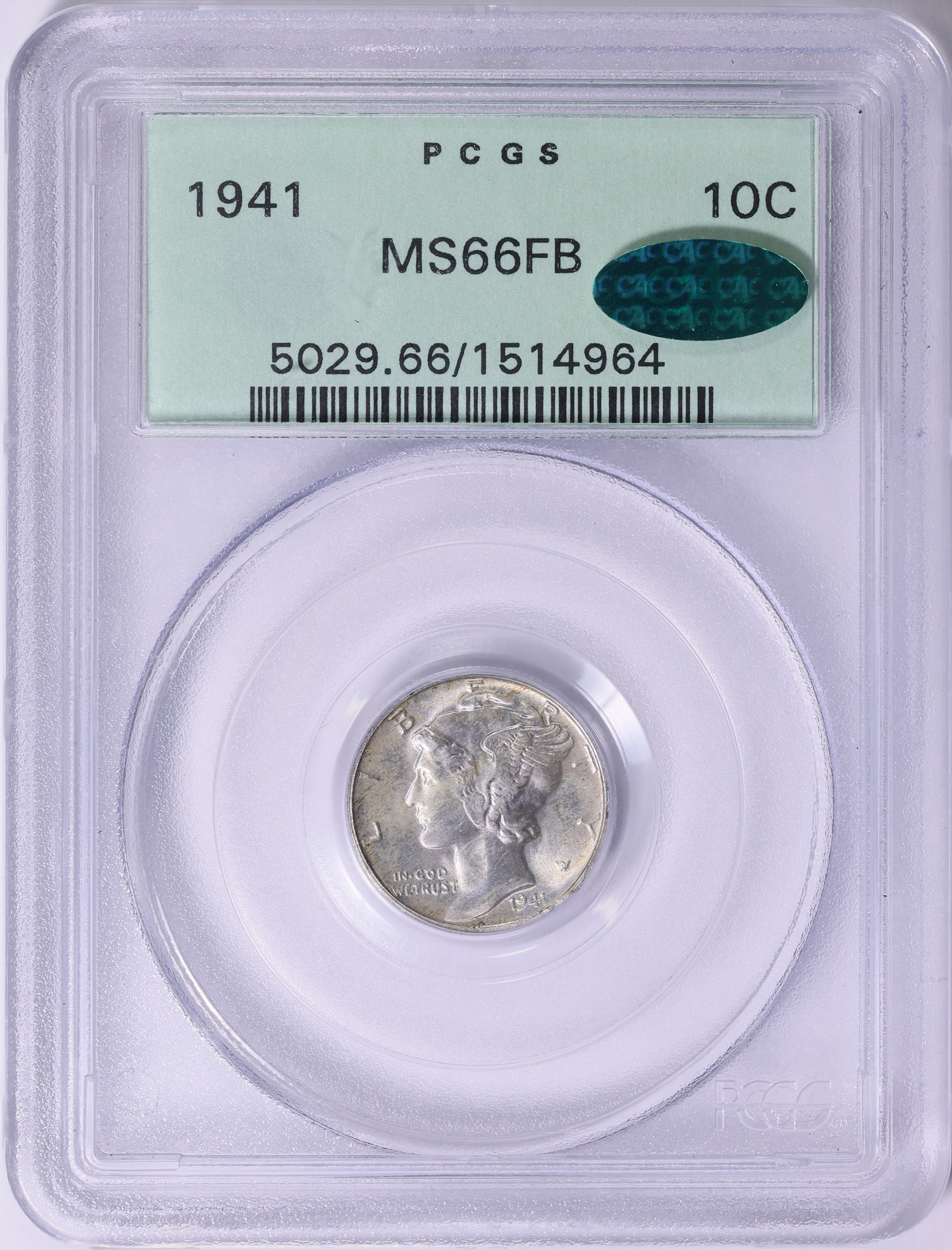 1941 Mercury Dime PCGS MS-66 FB (CAC Green) OGH (Item 1837909) | GreatCollections Coin Auctions