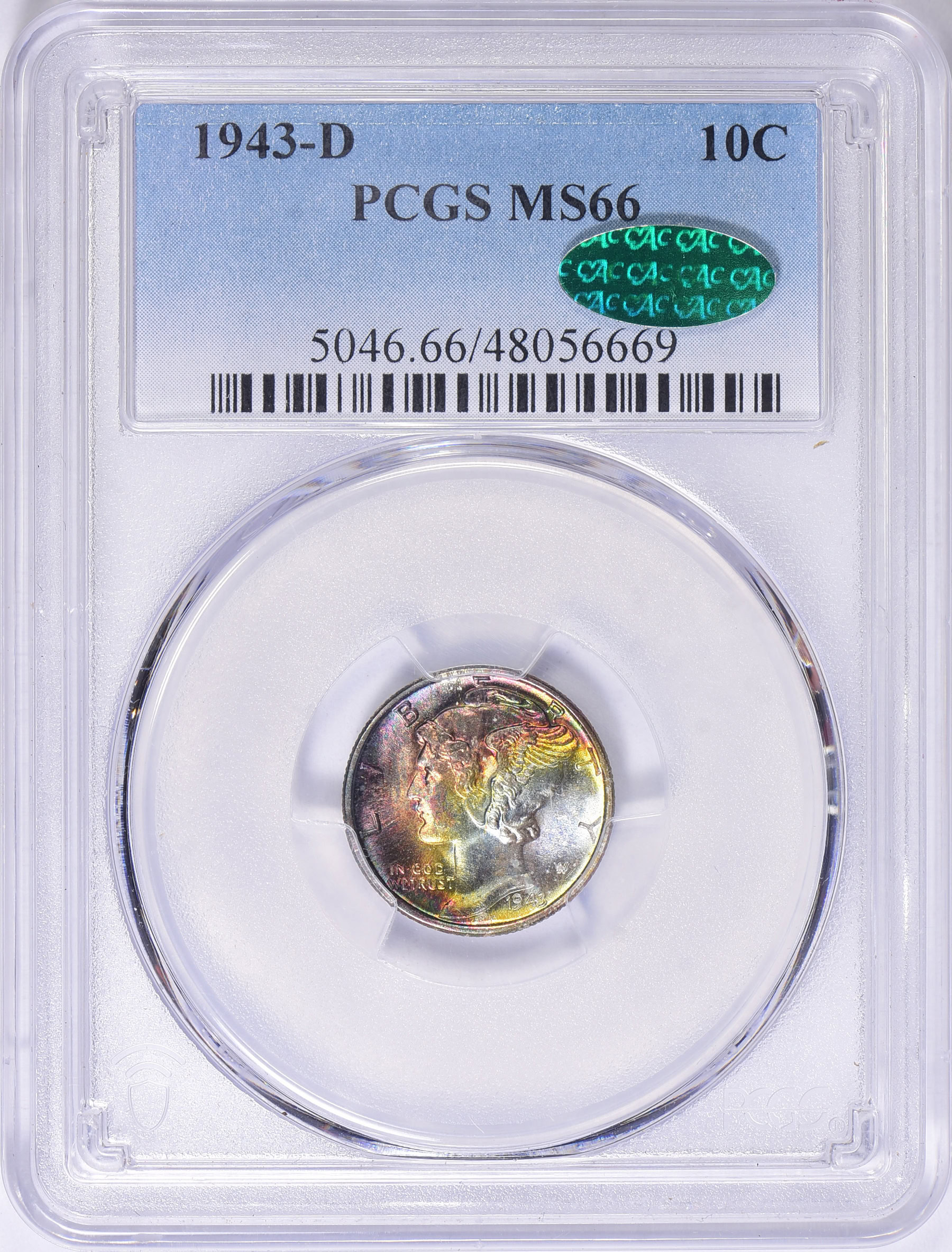 1943-D Mercury Dime PCGS MS-66 (CAC Green) (Toned) (Item 1837932) | GreatCollections Coin Auctions