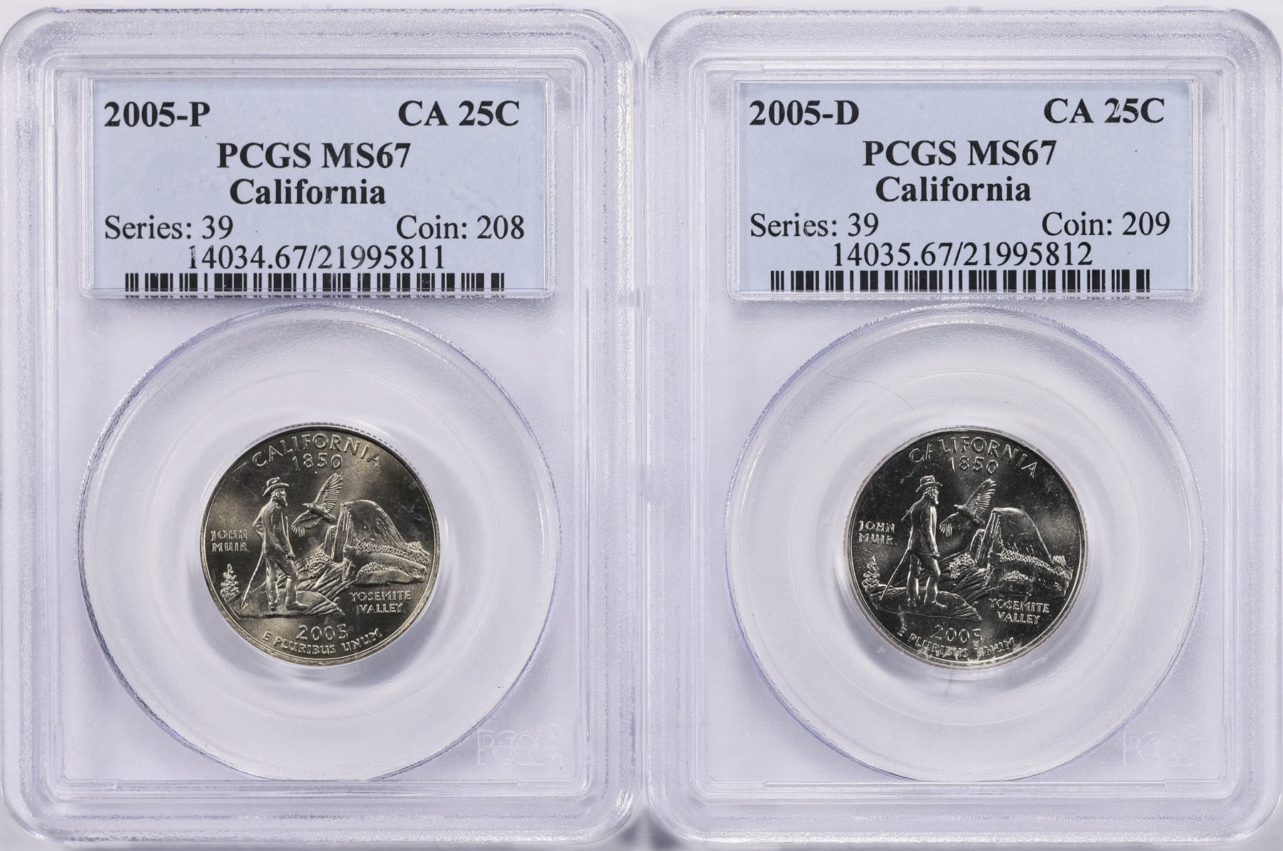 2005-P and 2005-D State Quarter California PCGS MS-67 (2 Coins) (Item ...