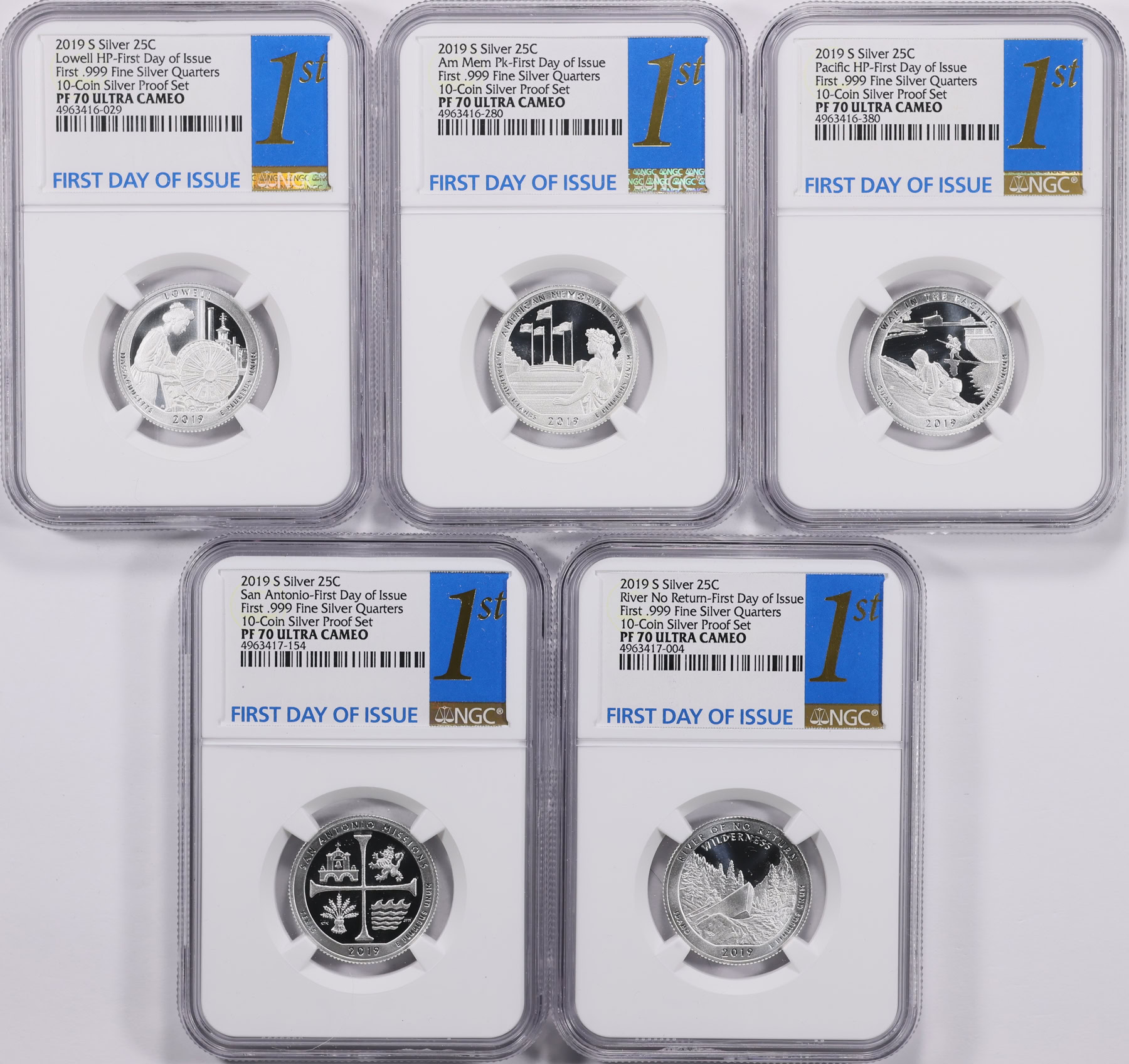2019-S America the Beautiful Quarter Set Silver First Day of Issue ...