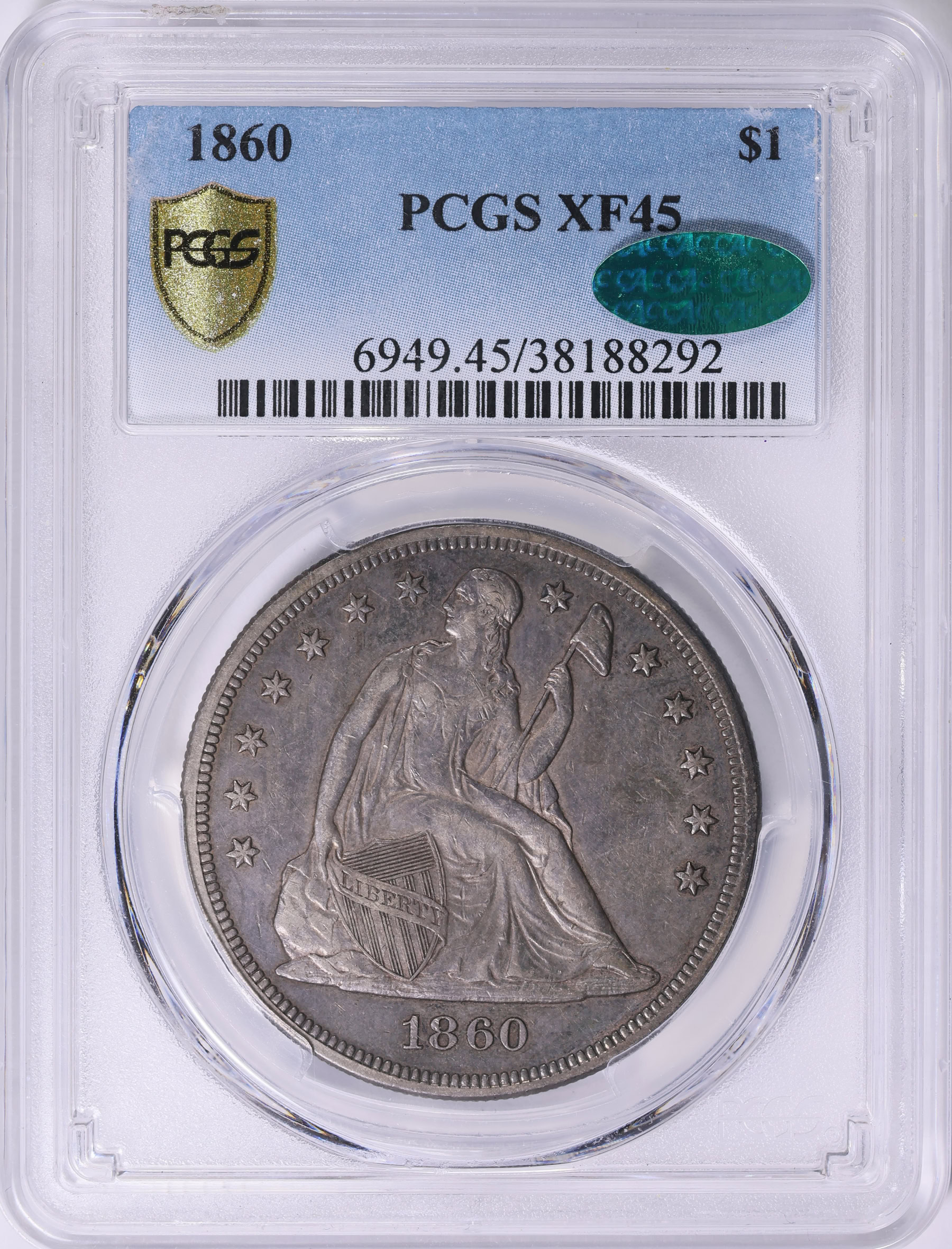 1860 Seated Liberty Silver Dollar PCGS XF-45 (CAC Green) (Toned) (Item 1838148 ...