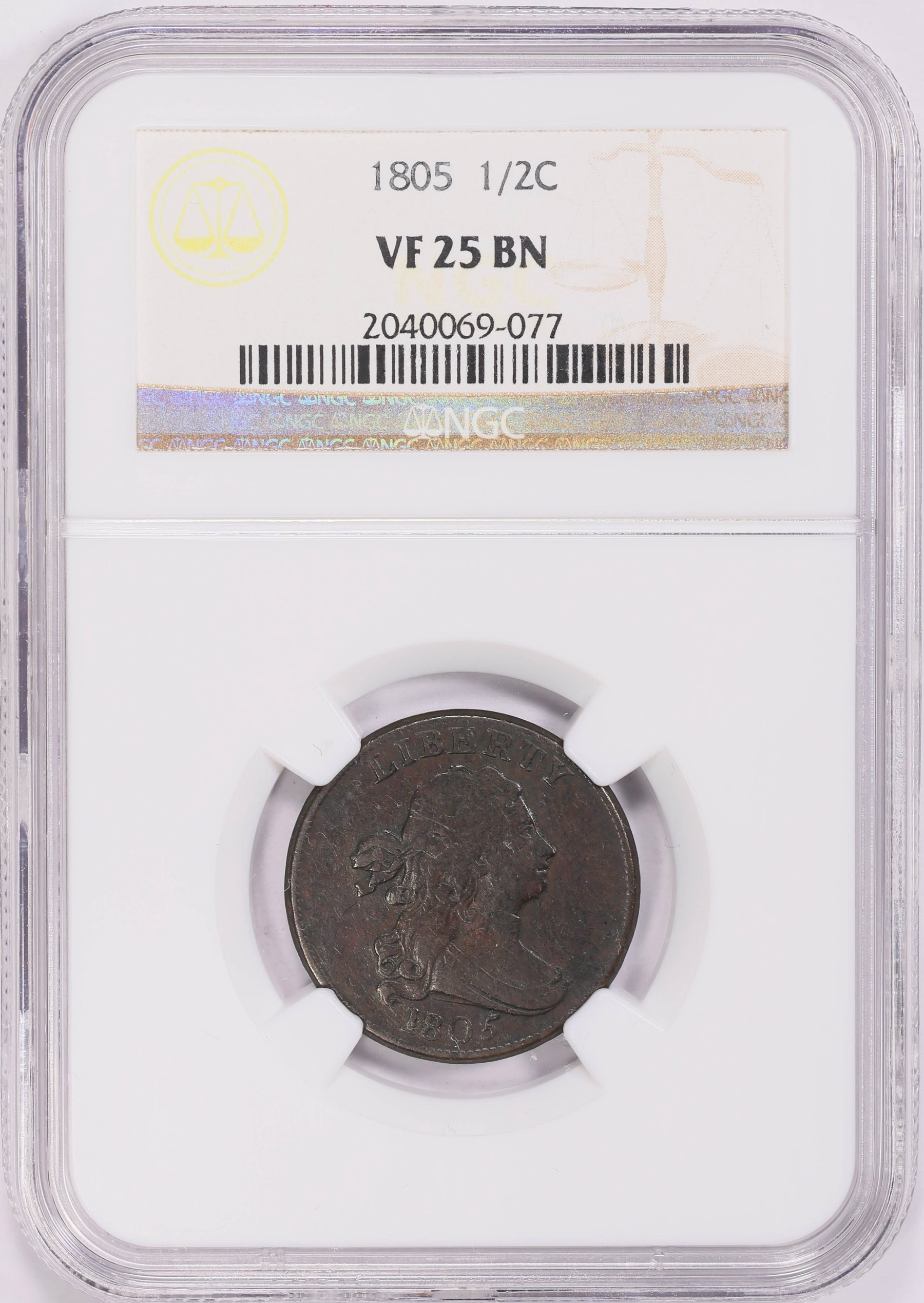 1805 Draped Bust Half Cent Large 5, Stems NGC VF-25 BN (Item 1838154 ...