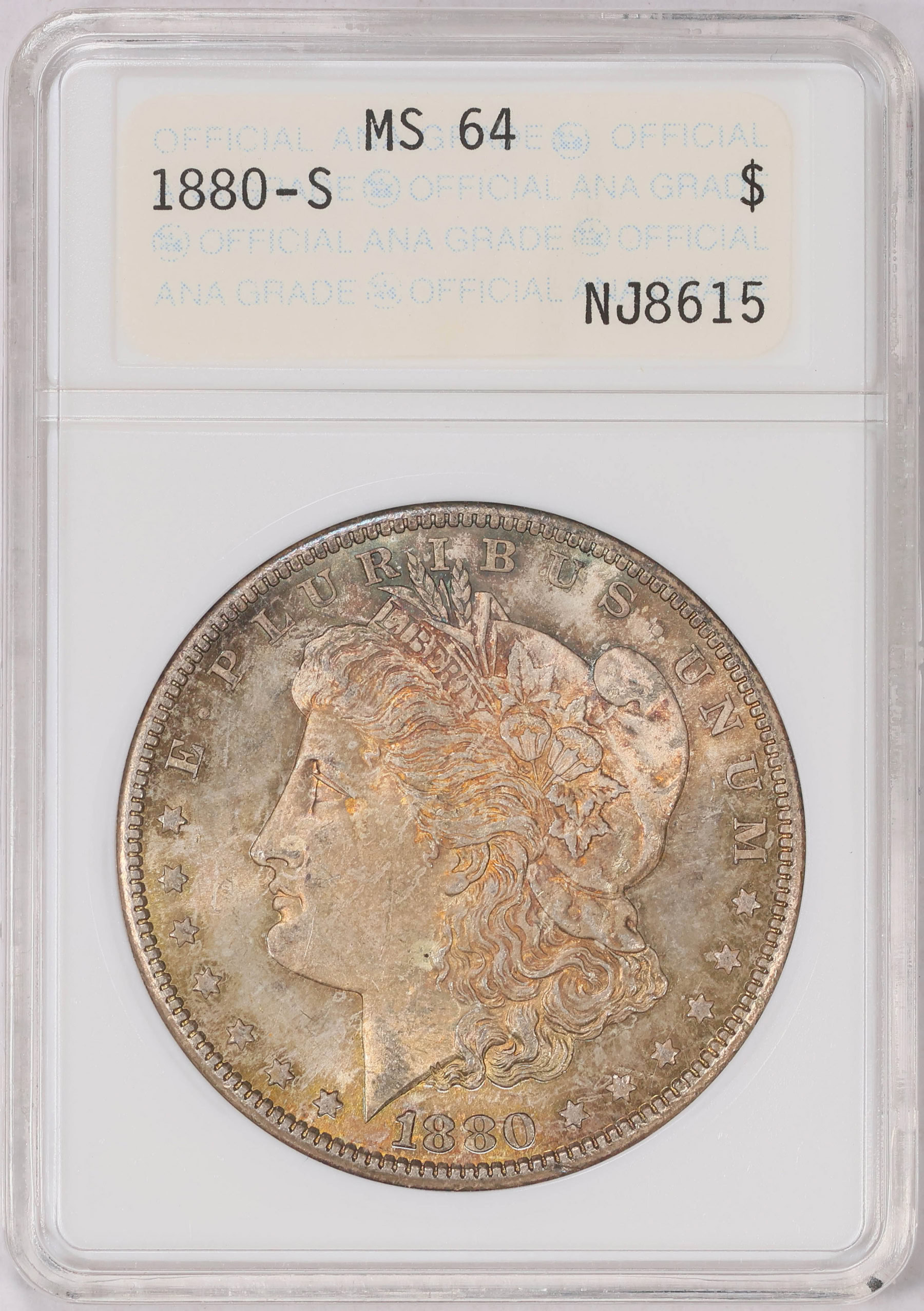 1880-S Morgan Silver Dollar ANACS MS-64 OH (Toned) (Item 1838197) | GreatCollections Coin Auctions