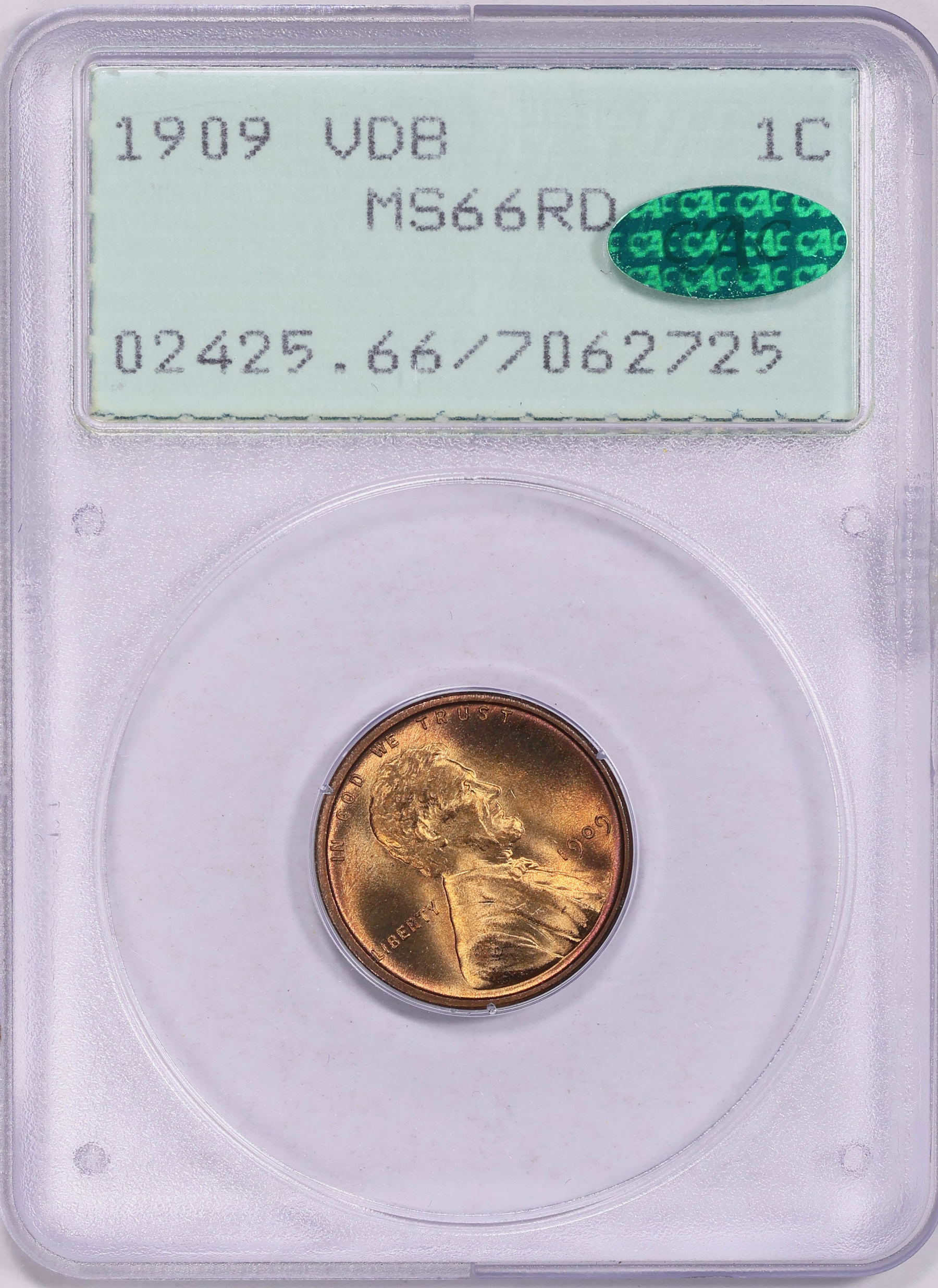 1909 Lincoln Cent V.D.B. PCGS MS-66 RD (CAC Green) OGH (1st Gen) (Item 1838572 ...