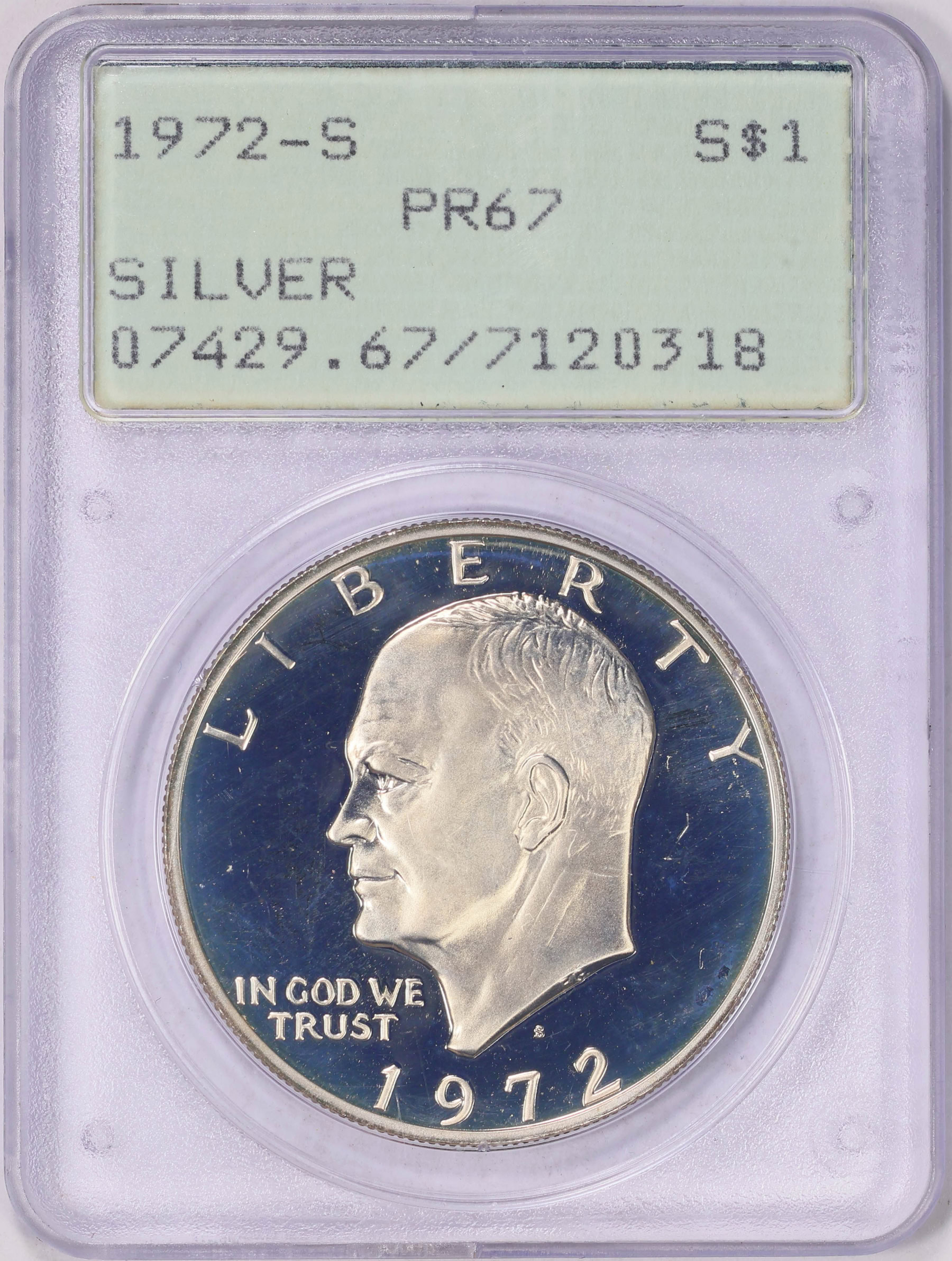 1972-S Eisenhower Dollar Silver PCGS Proof-67 OGH (1st Gen) (Item 1838573) | GreatCollections ...