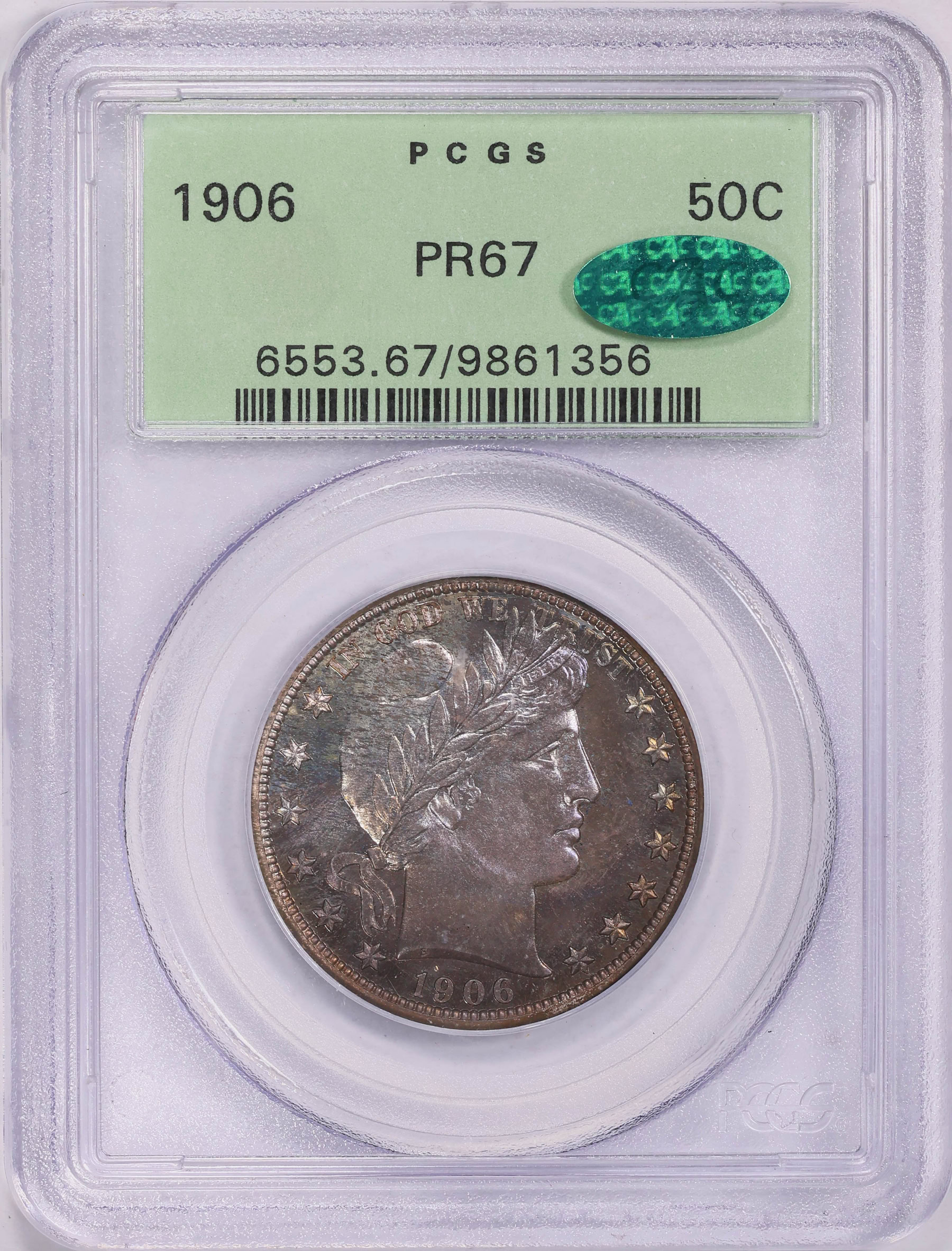 1906 Barber Half Dollar PCGS Proof-67 (CAC Green) OGH (Toned) (Item 1838574) | GreatCollections ...