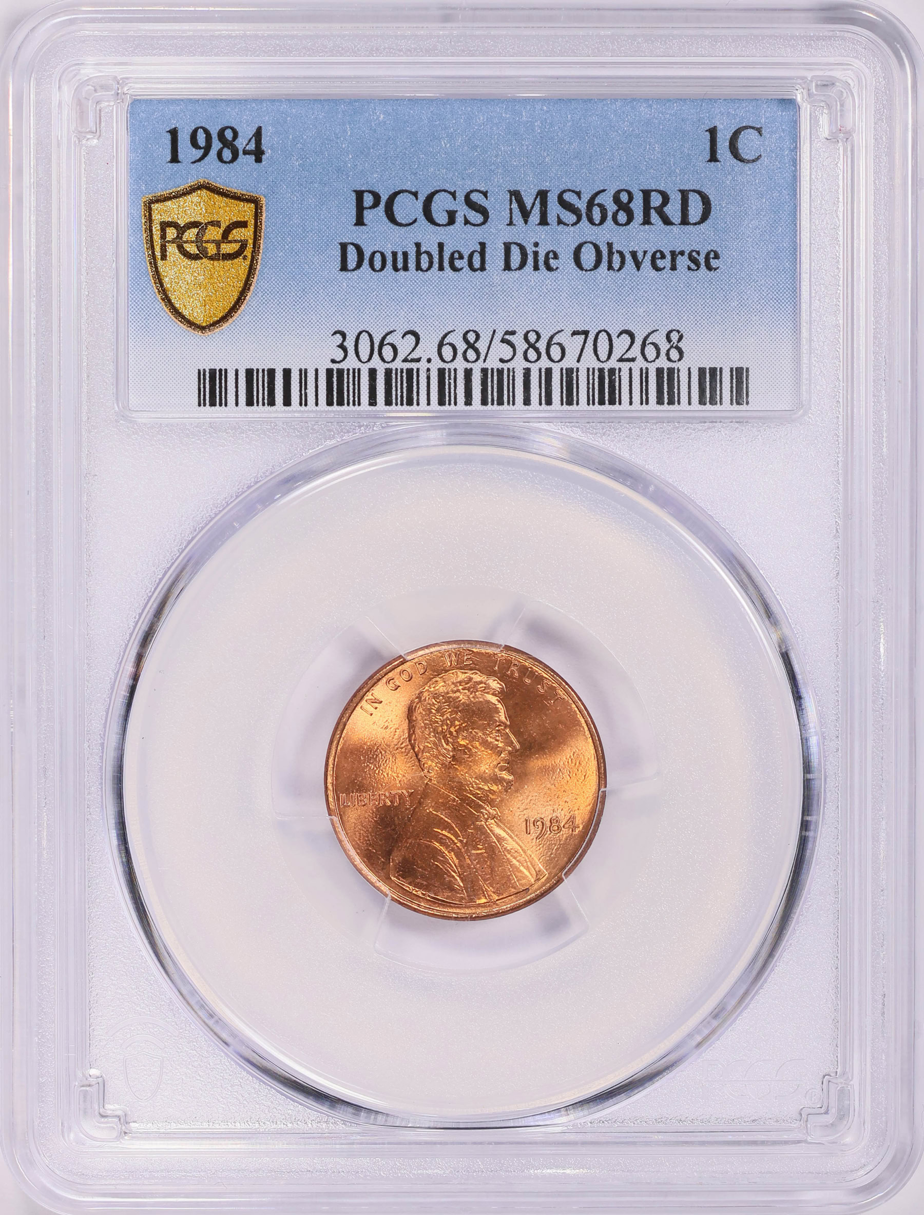 1984 Lincoln Cent Doubled Die Obverse PCGS MS-68 RD (Item 1838601) | GreatCollections Coin Auctions