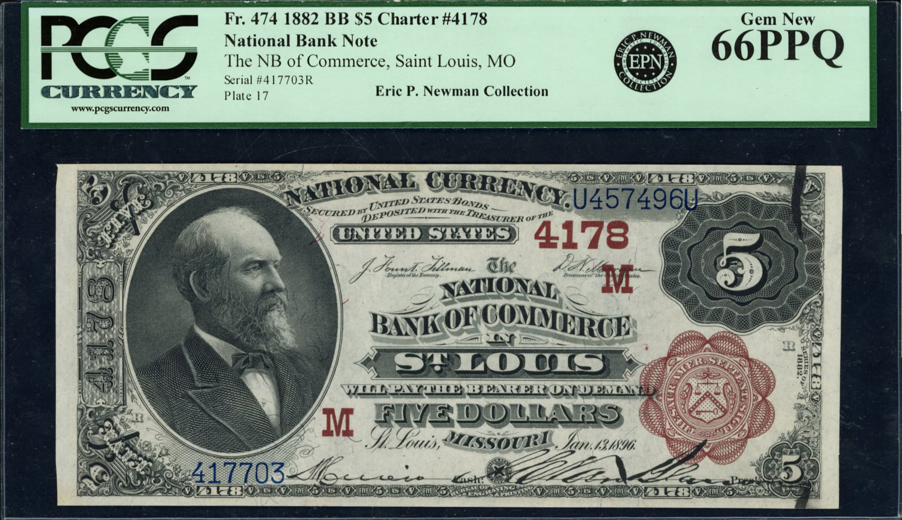Fr. 474 St. Louis, Missouri 1882 $5 Brown Back Note The National Bank ...
