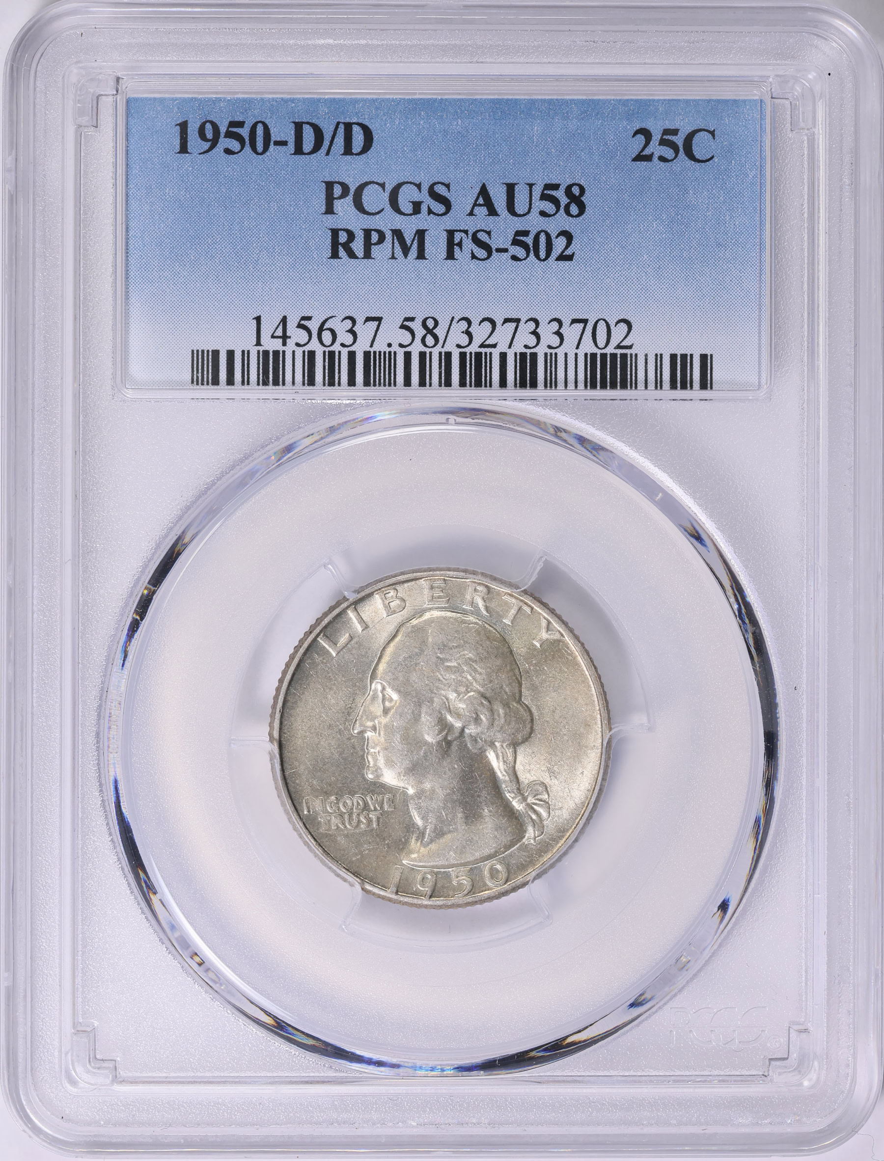 1950-D/D Washington Quarter Repunched Mintmark FS-502 PCGS AU-58 (Item ...