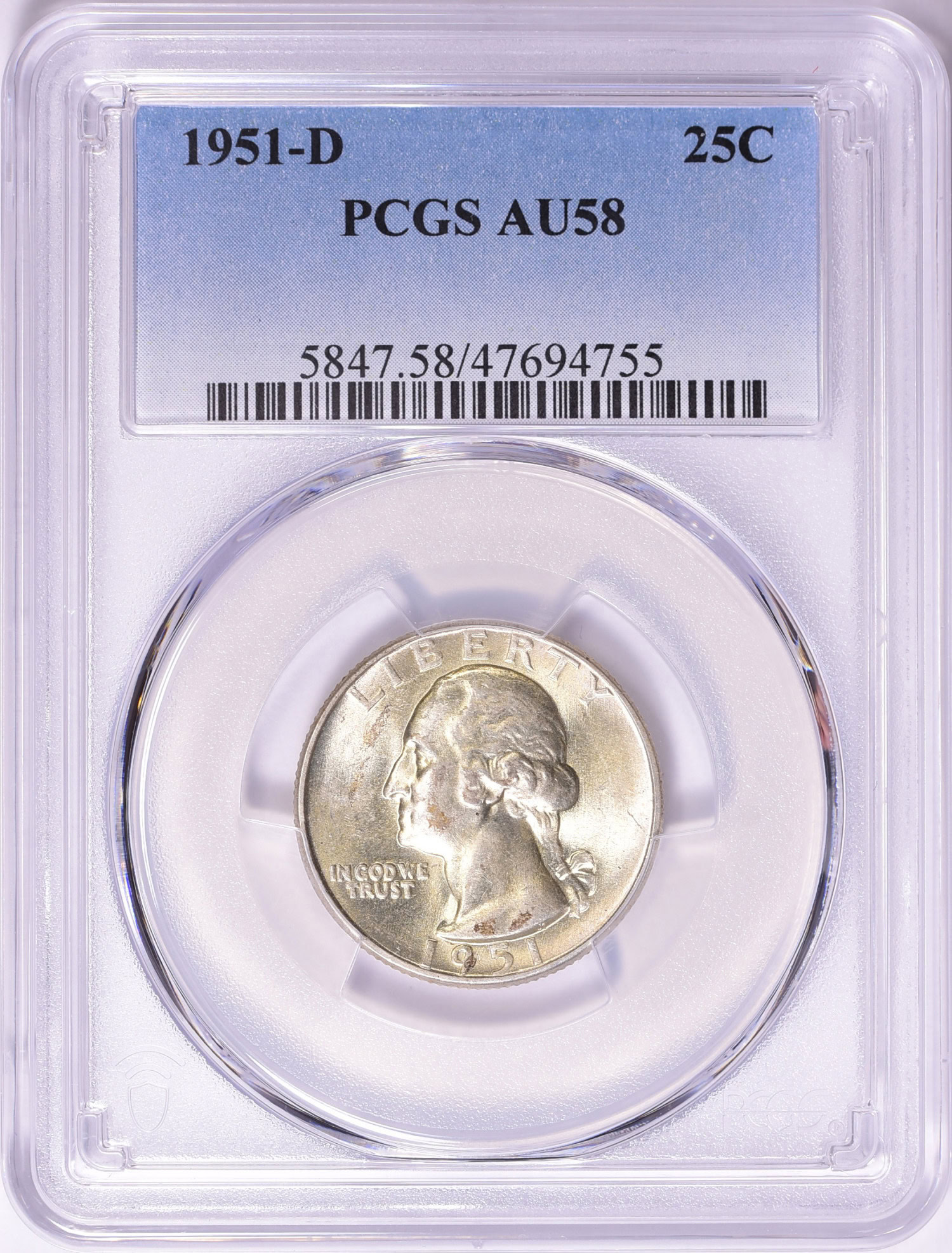 1951-D Washington Quarter PCGS AU-58 (Item 1839005) | GreatCollections ...
