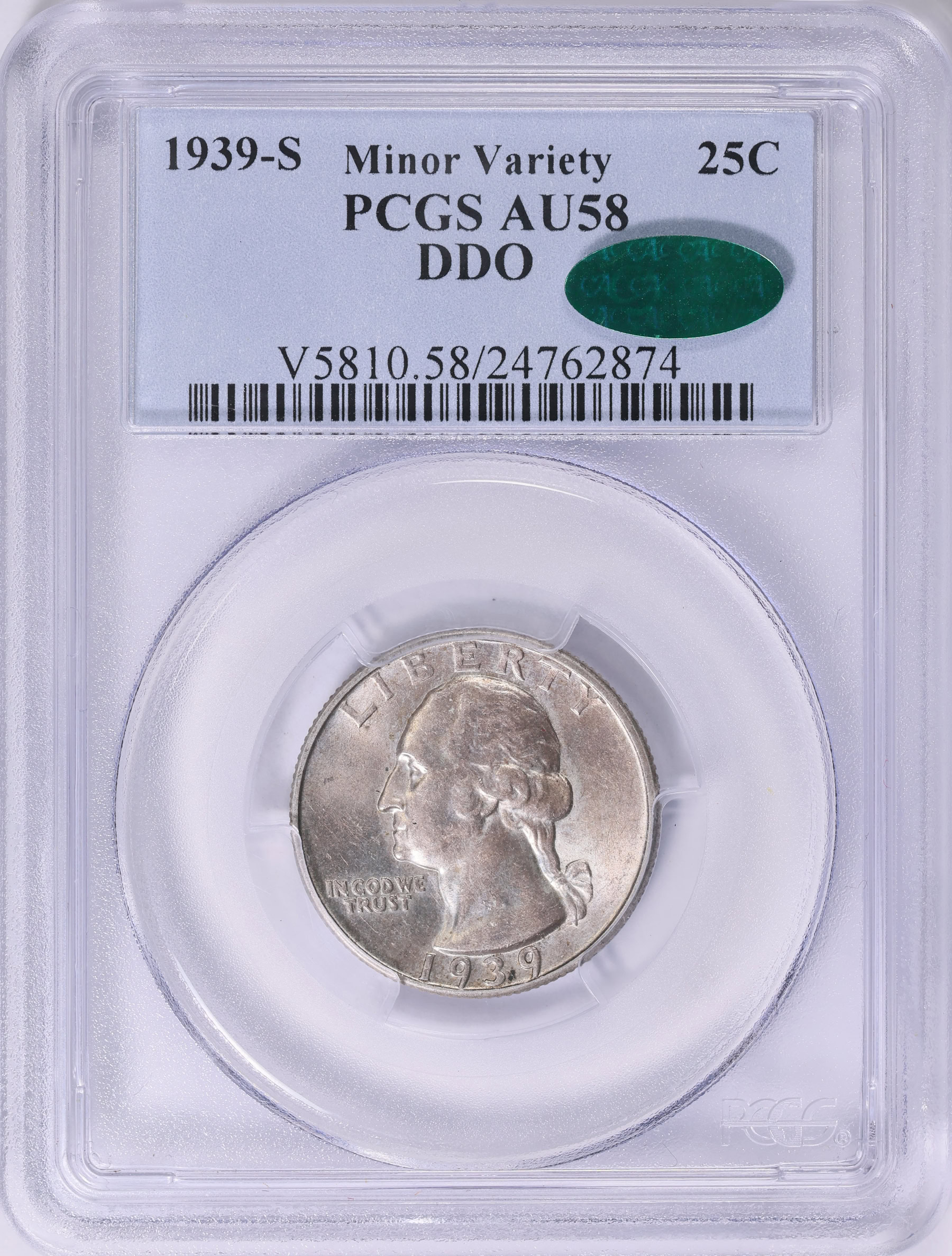 1939-S Washington Quarter DDO PCGS AU-58 (CAC Green) (Item 1839066 ...