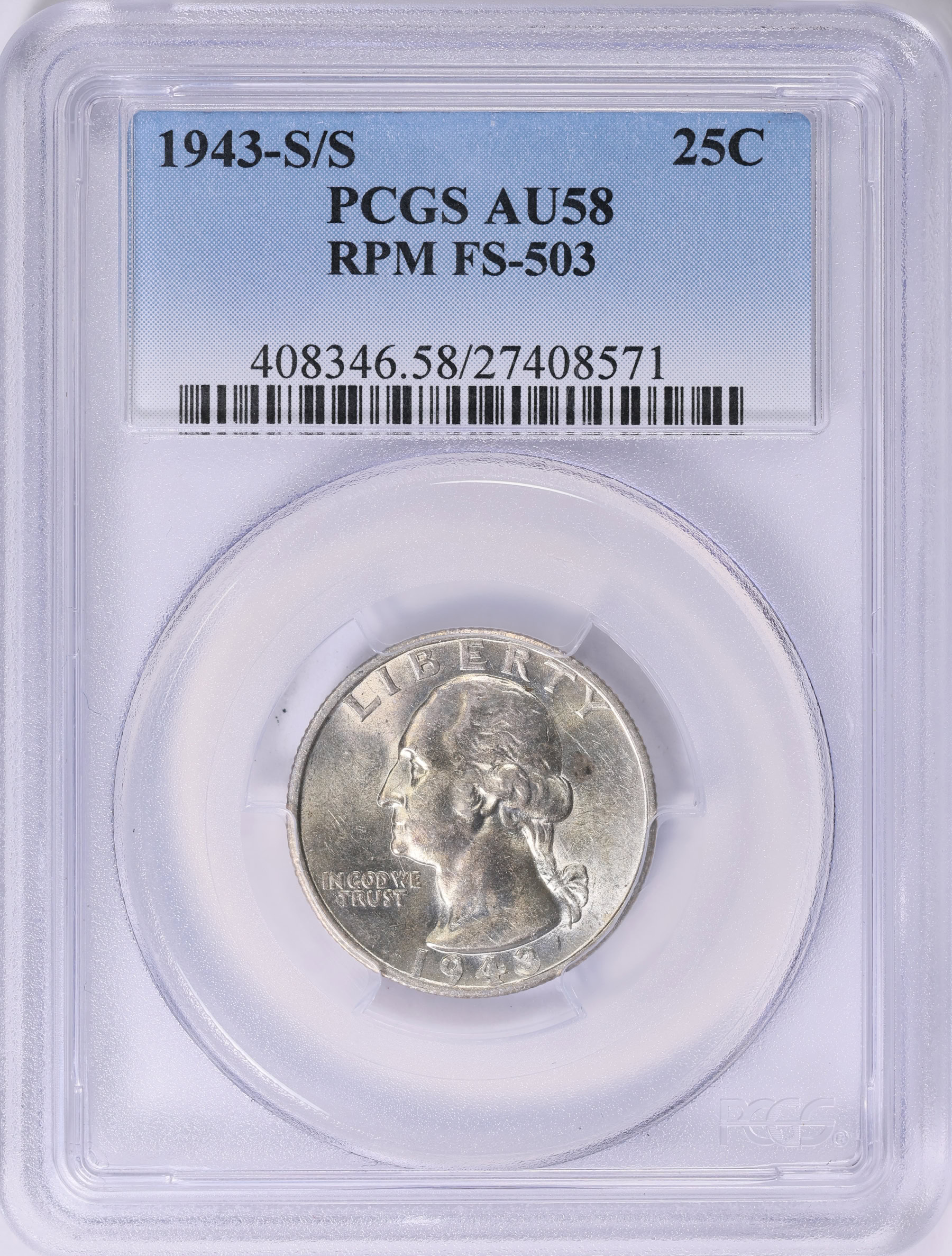 1943-S/S Washington Quarter Repunched Mintmark FS-503 PCGS AU-58 (Item 1839072 ...
